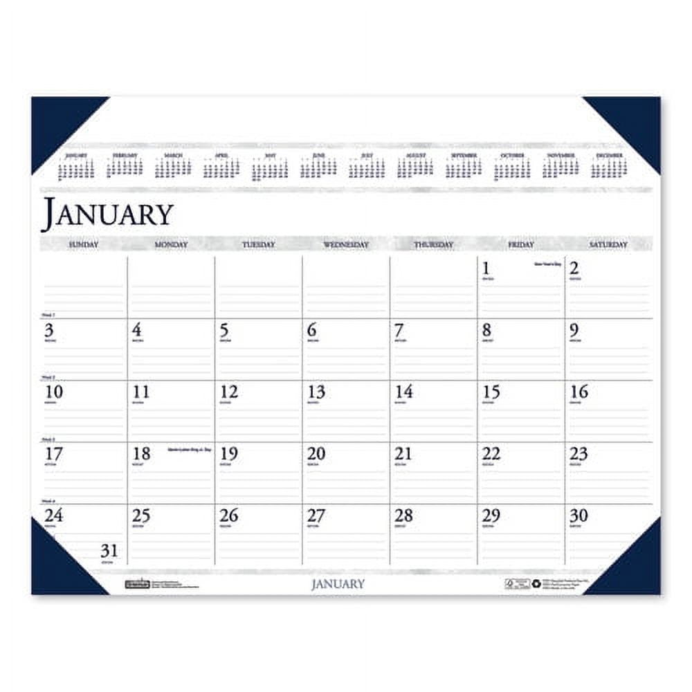Executive Monthly Desk Pad Calendar, 24 x 19, White/Blue Sheets, Blue ...