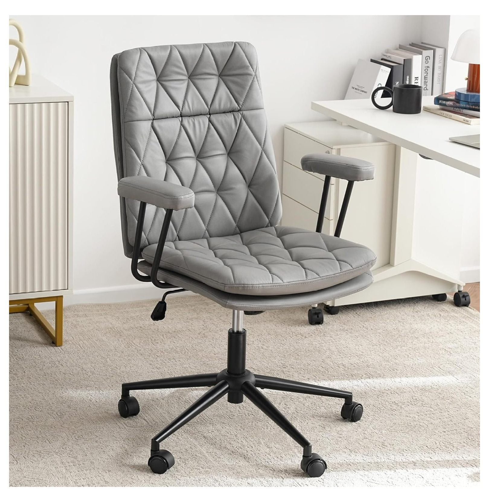 Executive Office Chair Back Suede Fabric Desk Chair Modern Midback ...