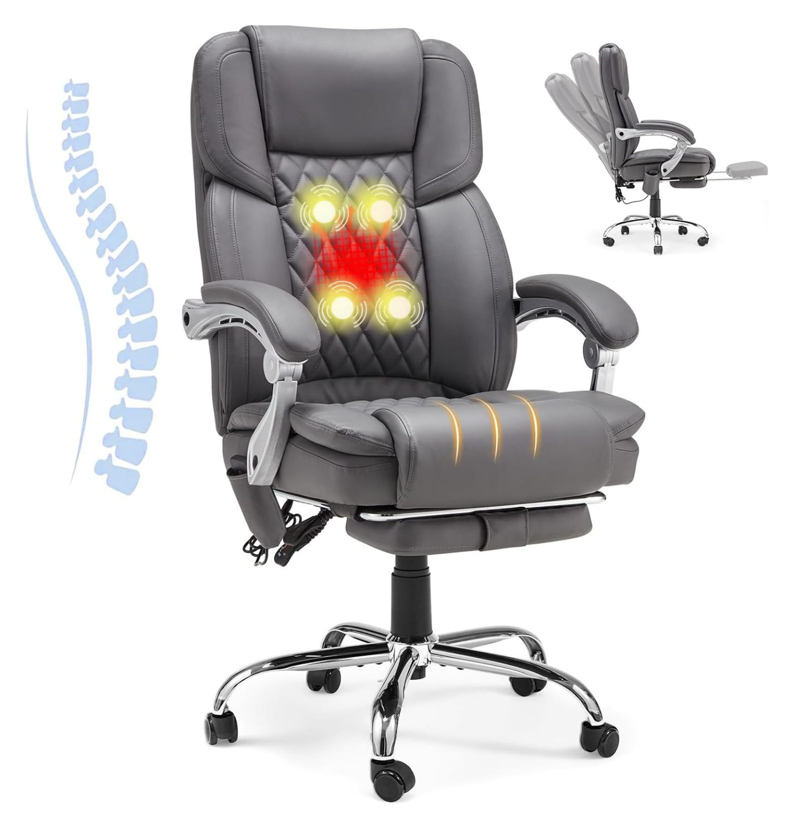 Executive Office Chair with Footrest, 4-Point Massage Office Chair with ...