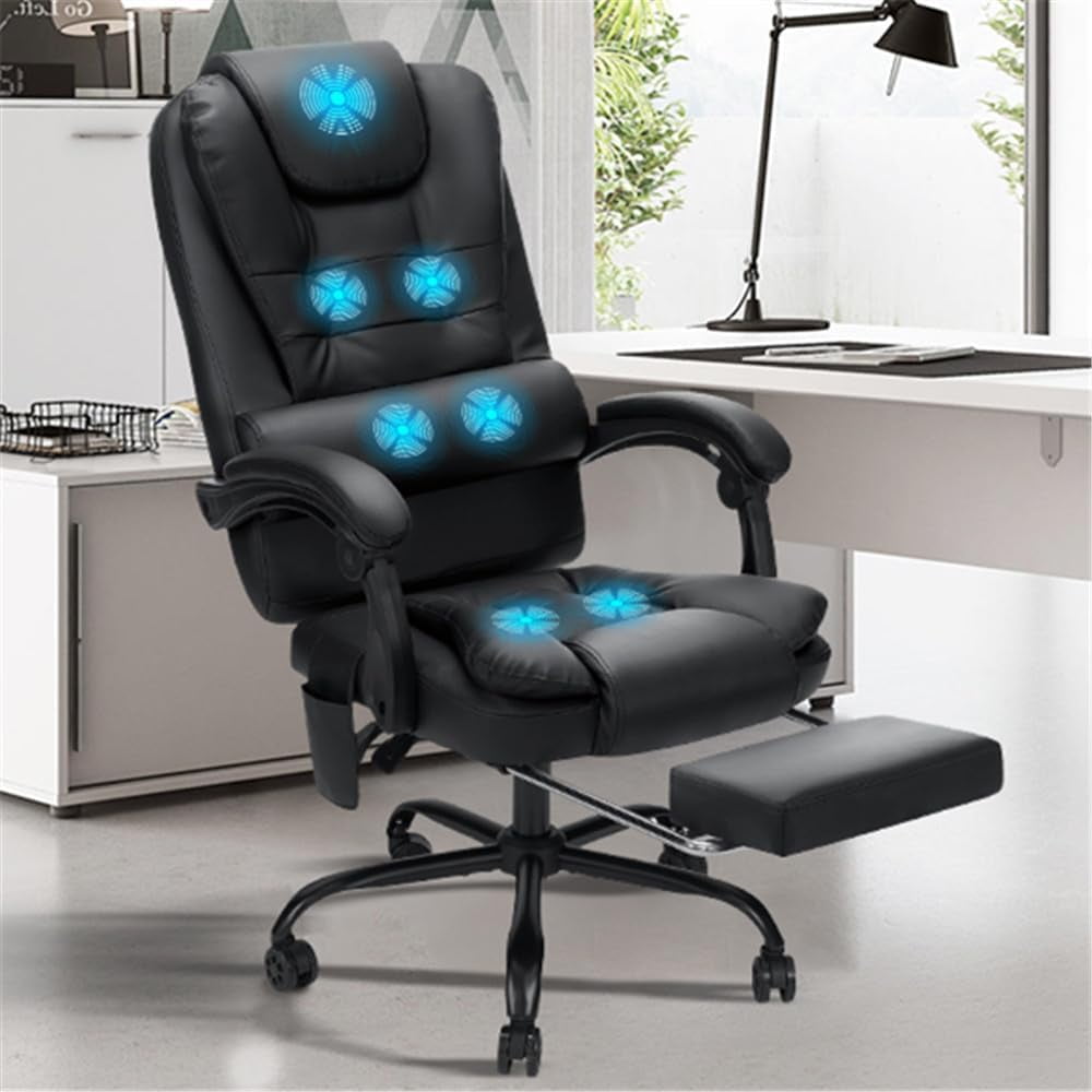 Executive Office Chair with Massage and Footrest Soft Leather Reclining ...