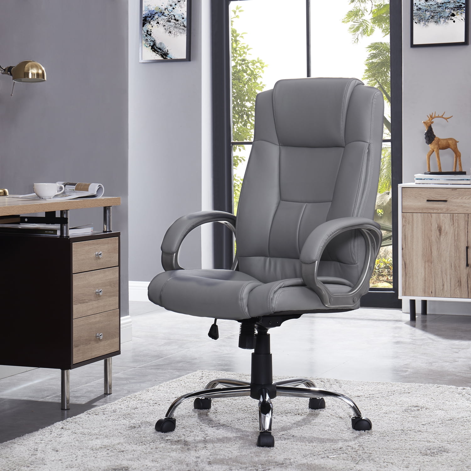 Executive Office Guest Chair by Naomi Home-Color:Gray,Style:Padded High ...