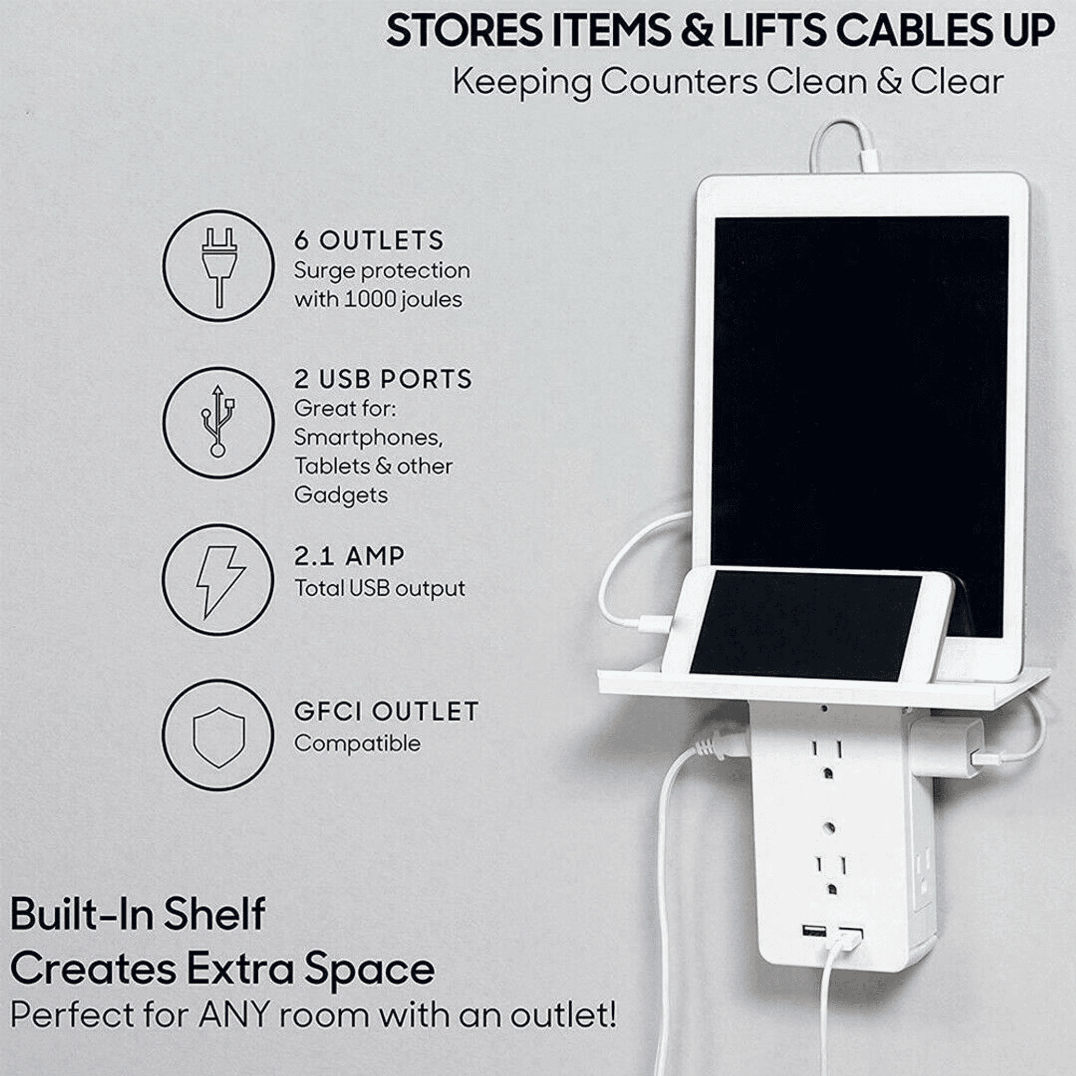 Executive Shelf Multi Charge Wall Outlet[ ] - Walmart.com
