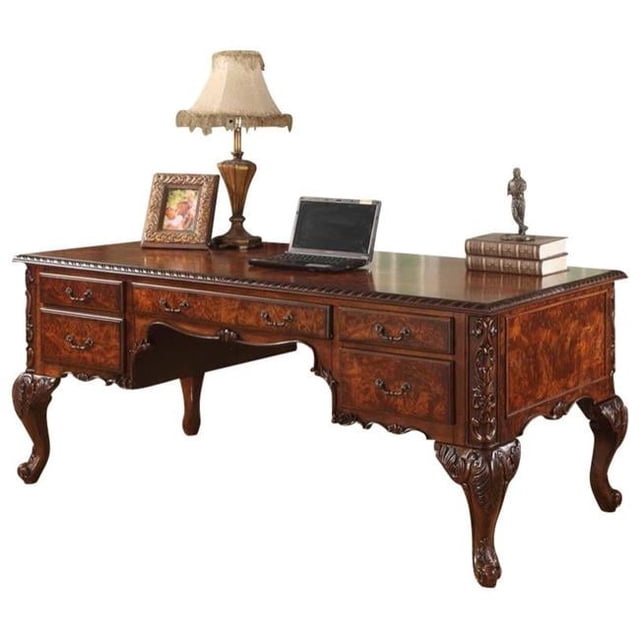 Executive Traditional Office Desk with Hand Carved Designs, Walnut ...