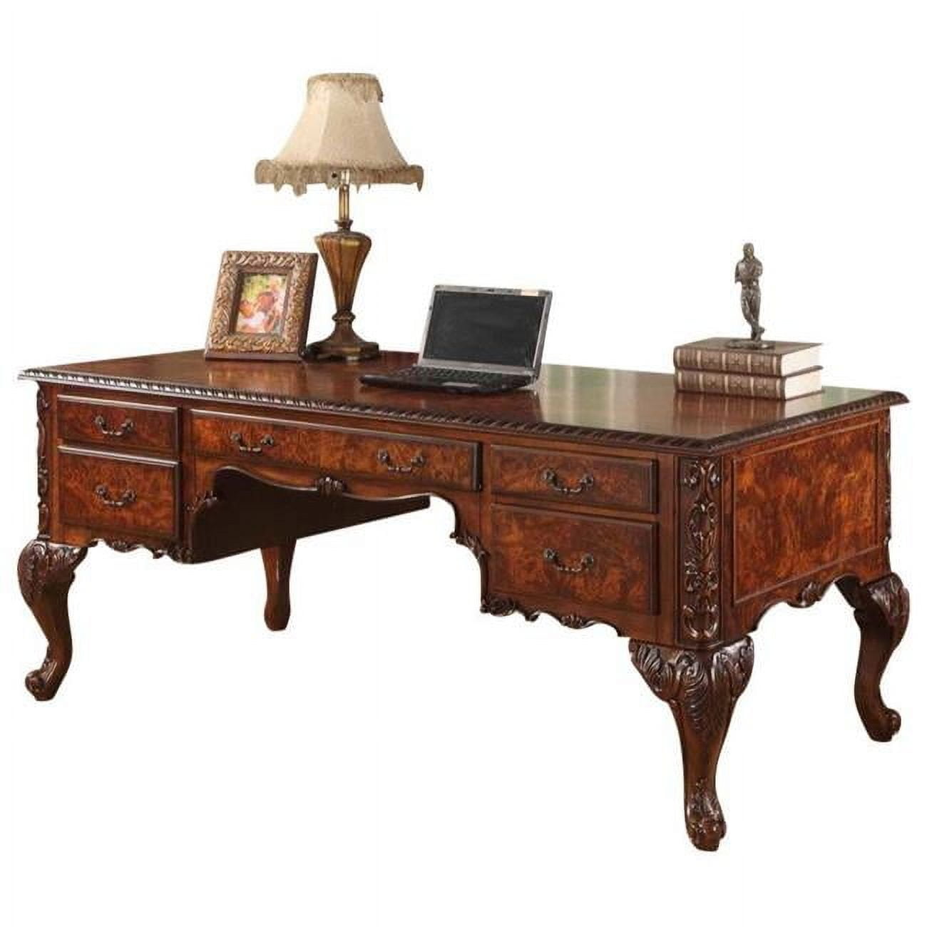 Executive Traditional Office Desk with Hand Carved Designs, Walnut ...