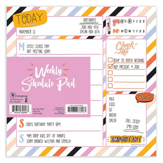 Super Stripe Weekly Square Schedule Pad - Walmart.com