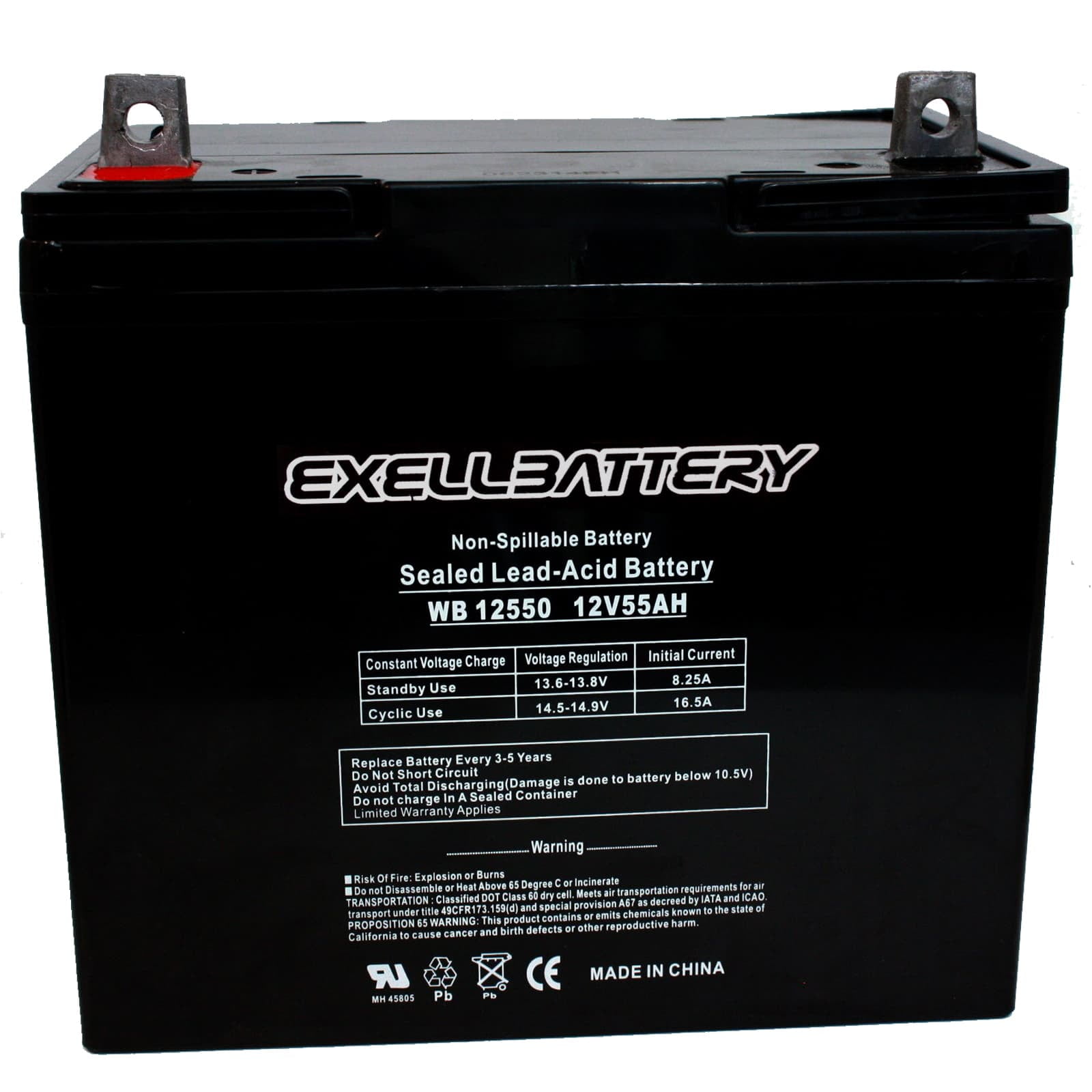 Exell 12V 55Ah SLA Battery Rechargeable AGM Compatible with UB12550 ...