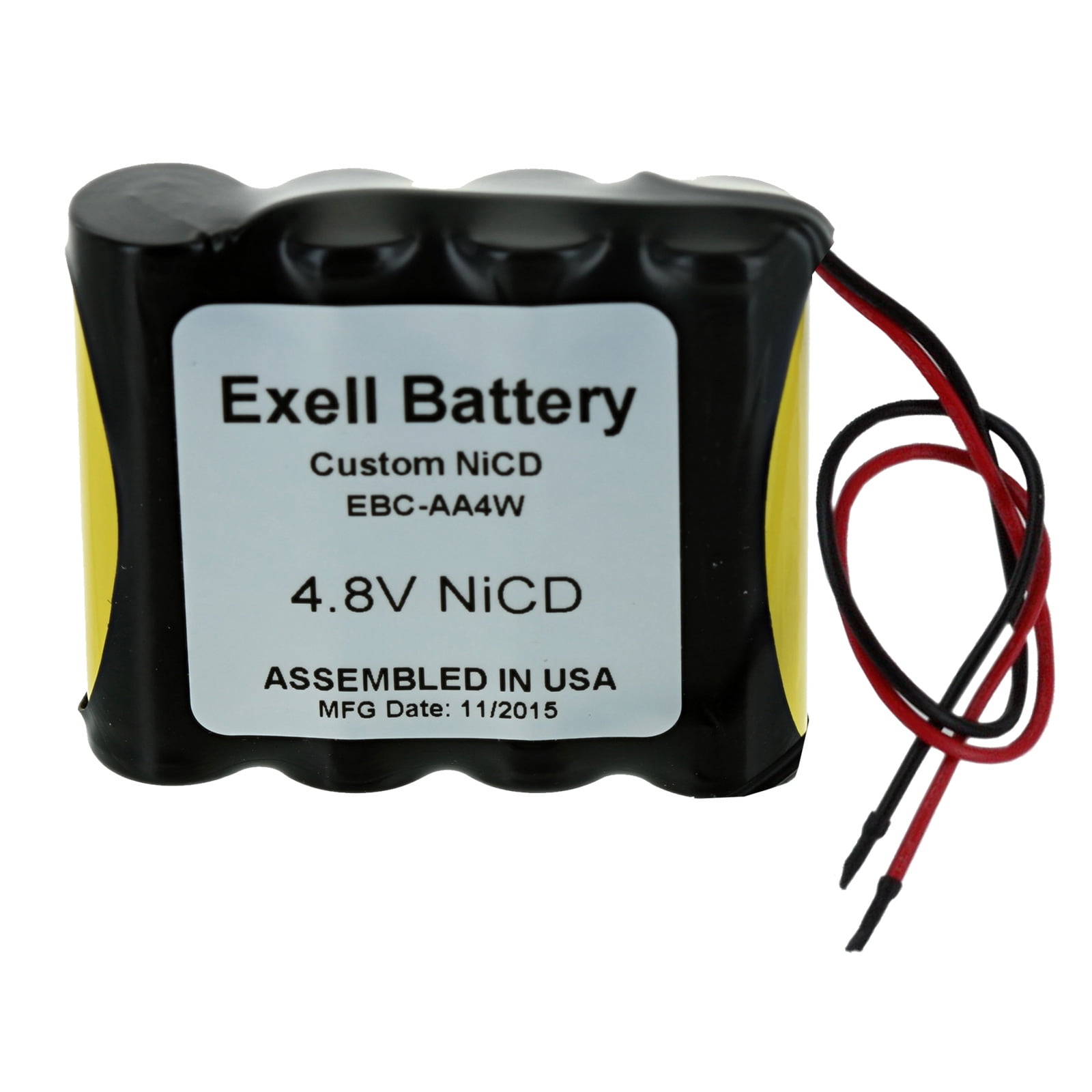 Exell 4.8V Custom NiCd 1000mAh Battery Pack w/ 5" AWG Bare Wire Leads ...