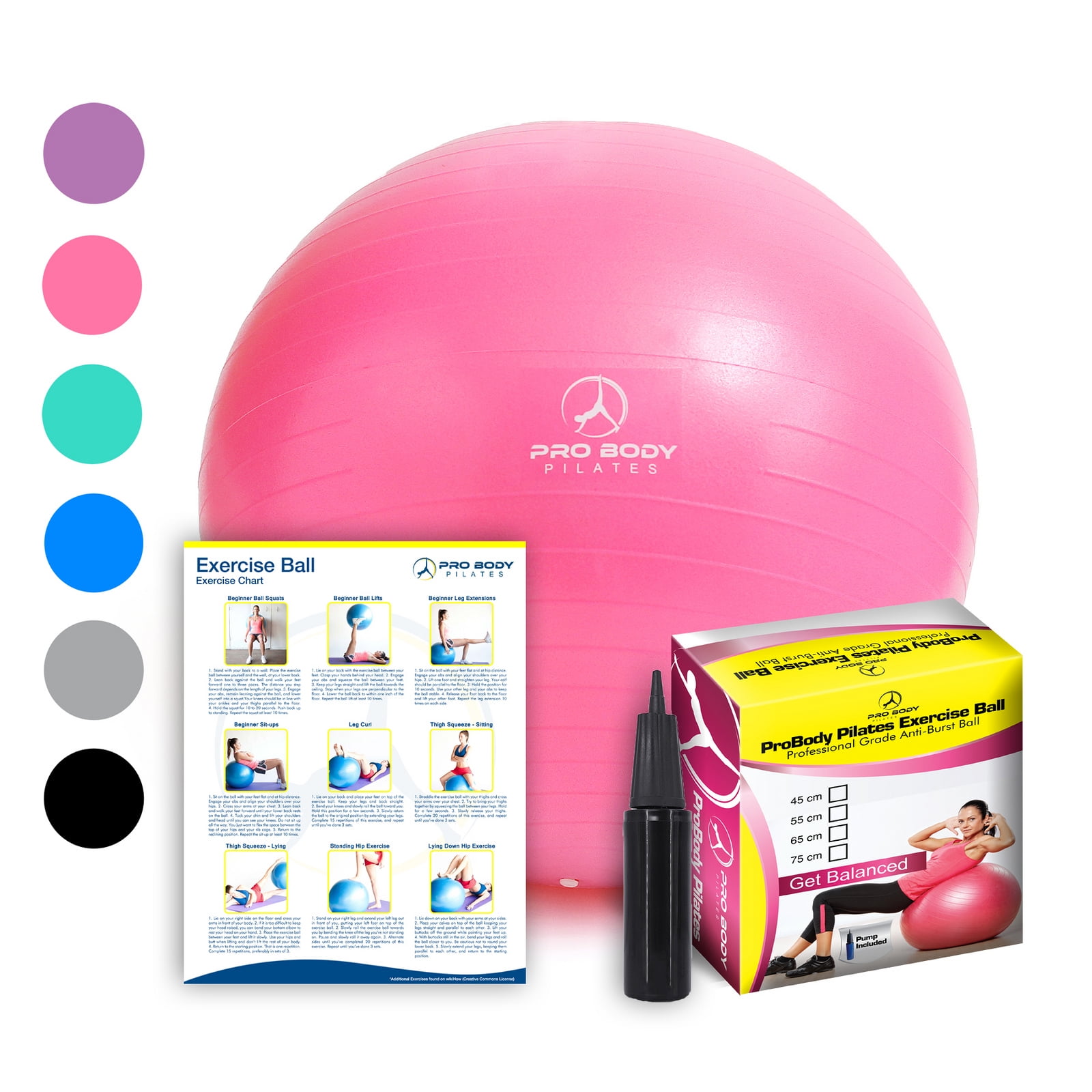 ProBody Pilates 65cm Professional Grade Exercise Ball for Fitness, Pink ...
