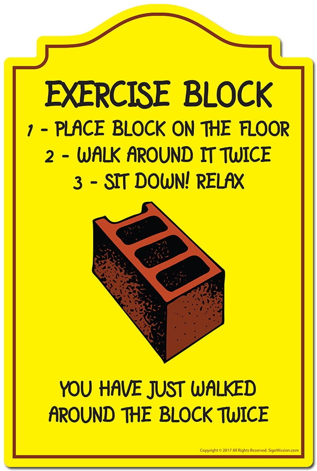 Exercise Block Novelty Sign | Indoor/Outdoor | Funny Home Decor for ...