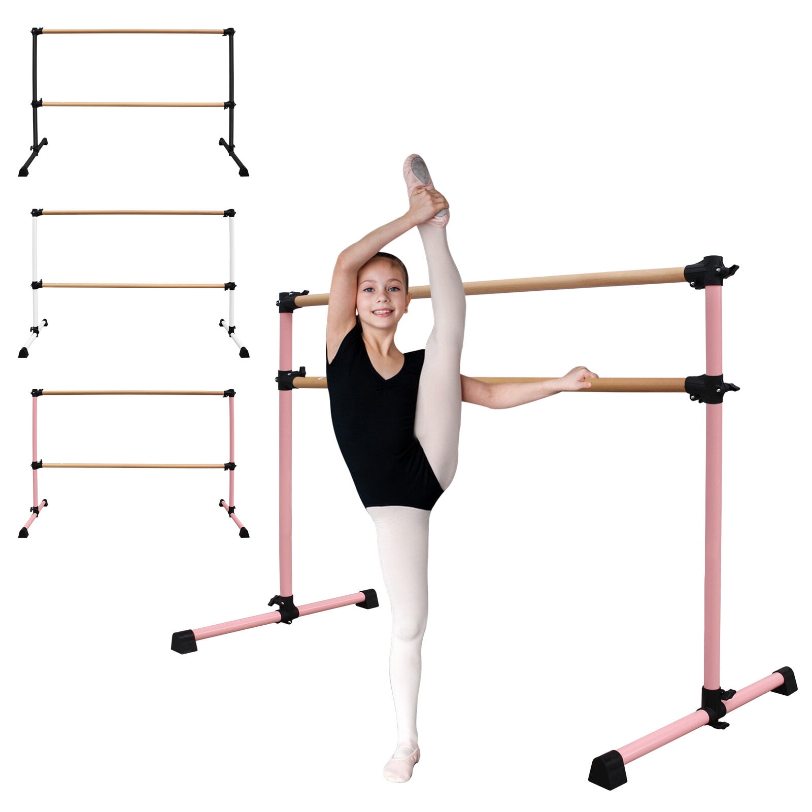 Exercise Equipment 6FT Pink Solid Wood Ballet Barre With Adjustable ...