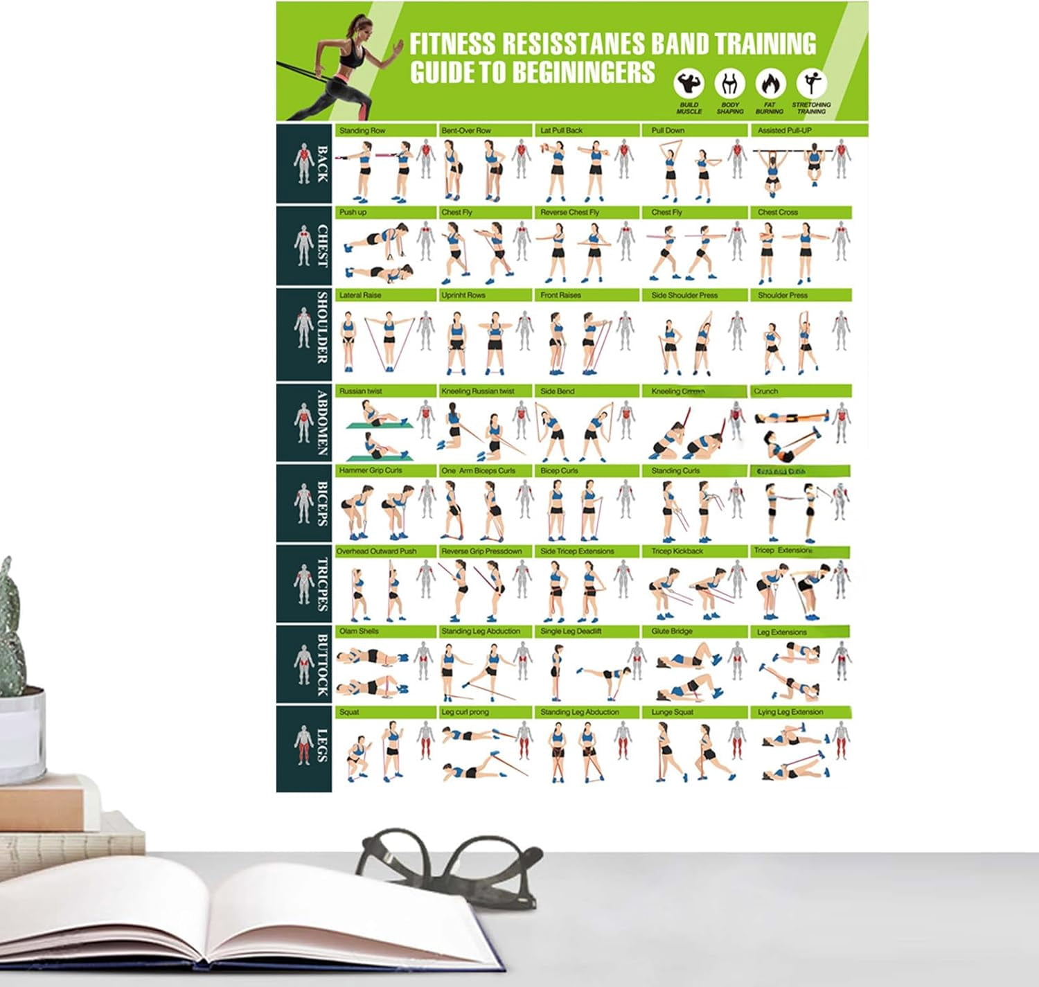 Resistance Band Exercise Posters with Illustrated Guide - Home Workout ...
