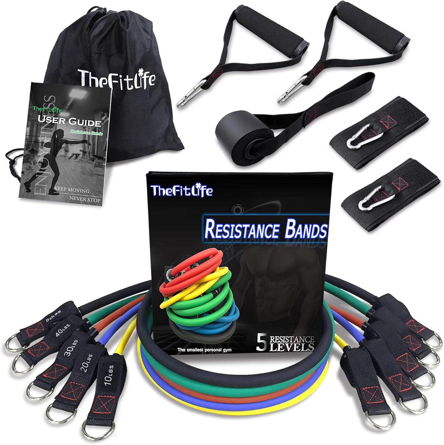 Exercise Resistance Bands with Handles - 5 Fitness Workout Bands ...