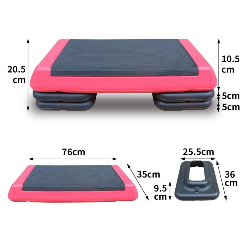 Exercise Step Platform Trainer Red Black with 2 Risers & Adjustable ...