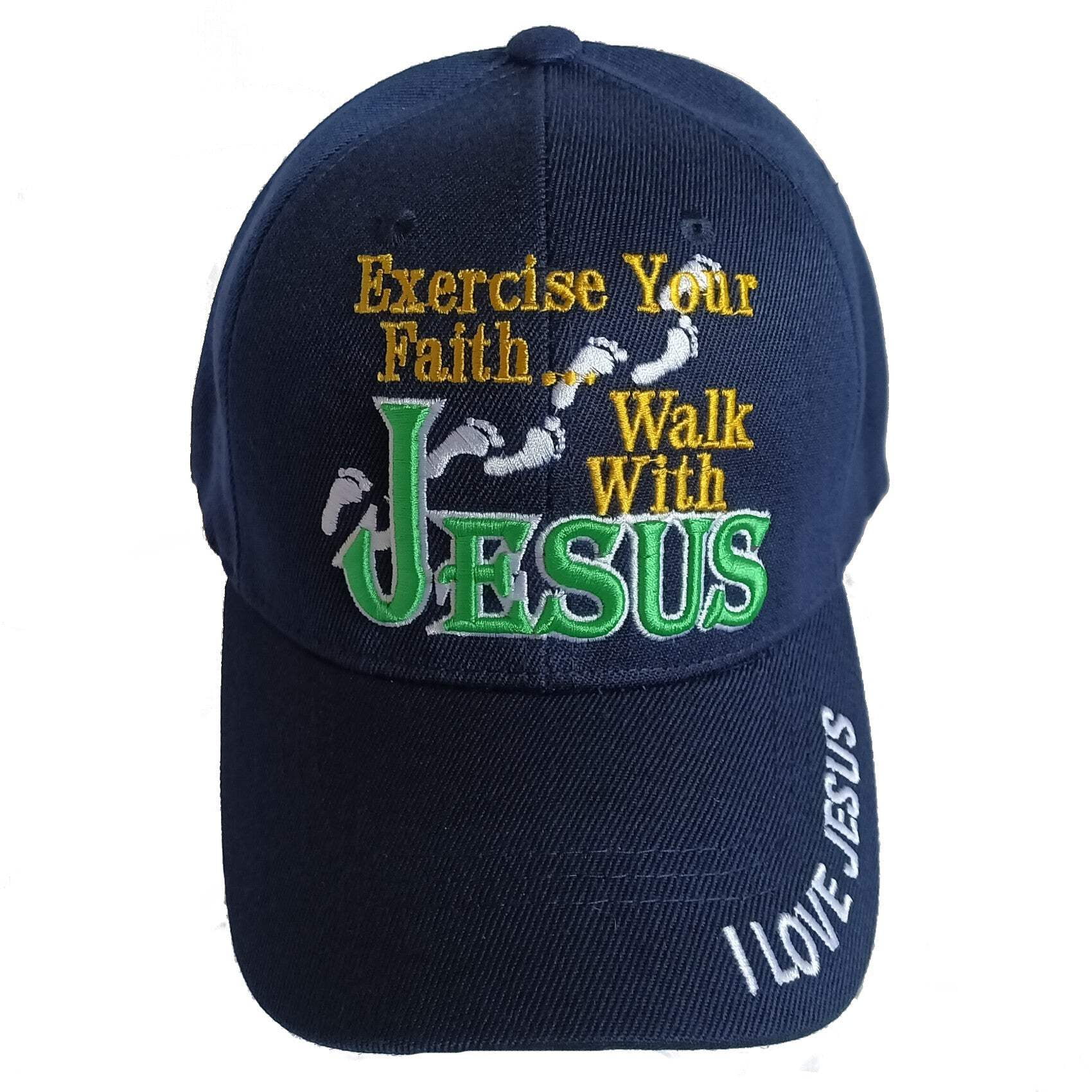 Exercise Your Faith Walk With Jesus Christian Baseball Hat Cap (Blue ...