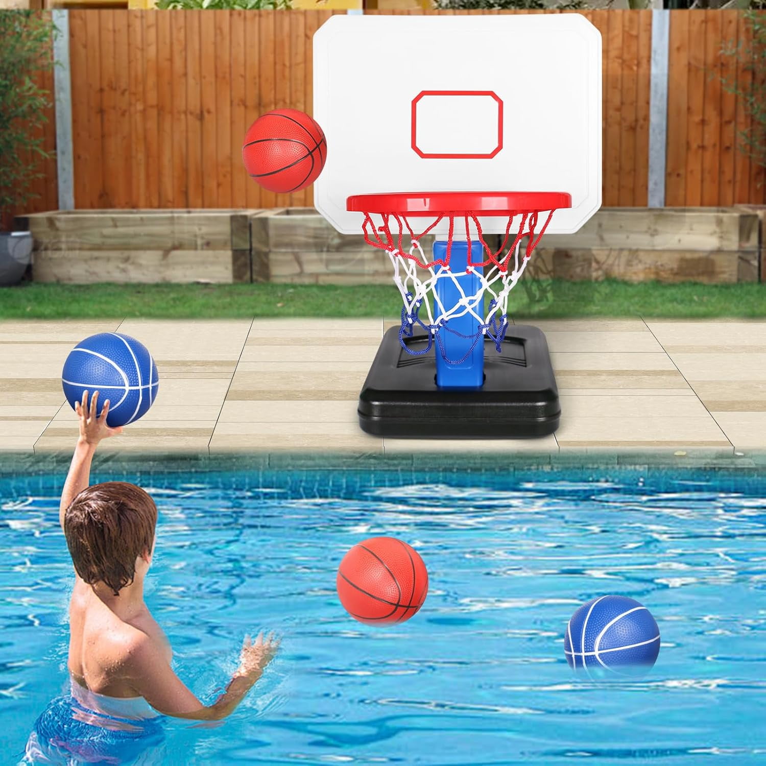 Exergoo Pool Basketball Hoop Poolside Game Hoop:Adjustable Height ...