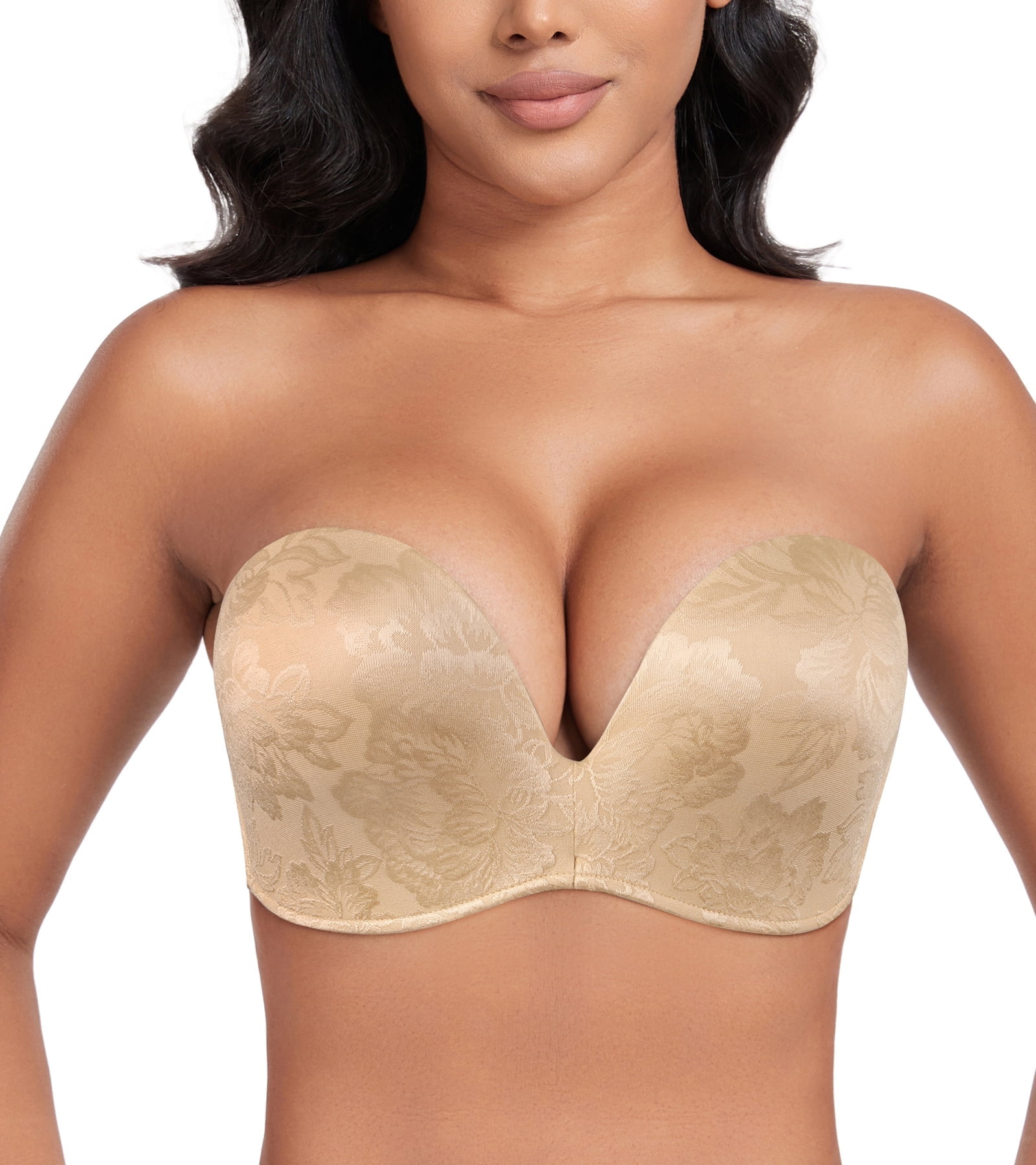 Exerin Push Up Bras Seamless Wireless Anti-Slip Women's Strapless Bra Shape Support Lift(Beige ...