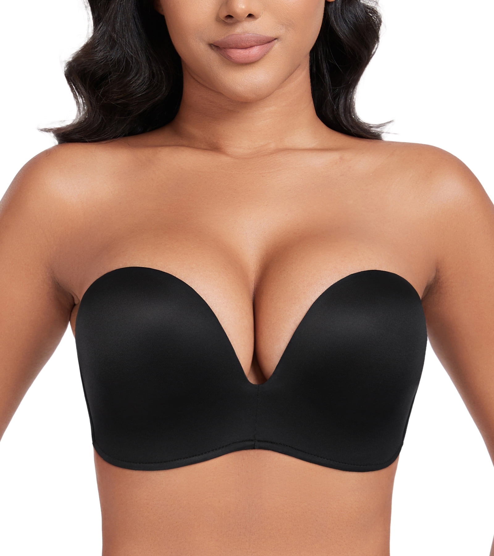 Exerin Push Up Bras Seamless Wireless Anti-Slip Women's Strapless Bra Shape Support Lift(Black ...