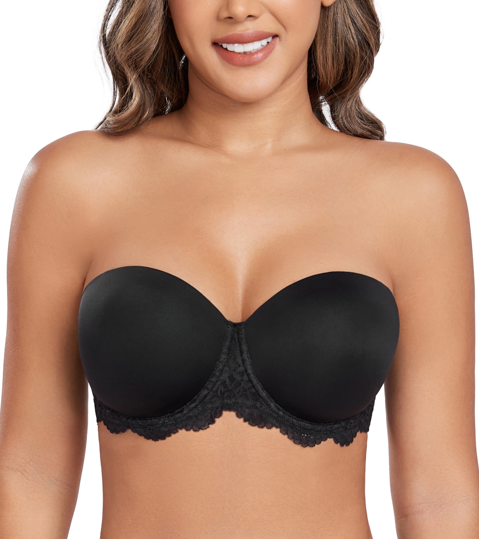 Exerin Women's Plus Size Strapless Full Coverage Underwire Lace Convertible Bra(38G,Black ...