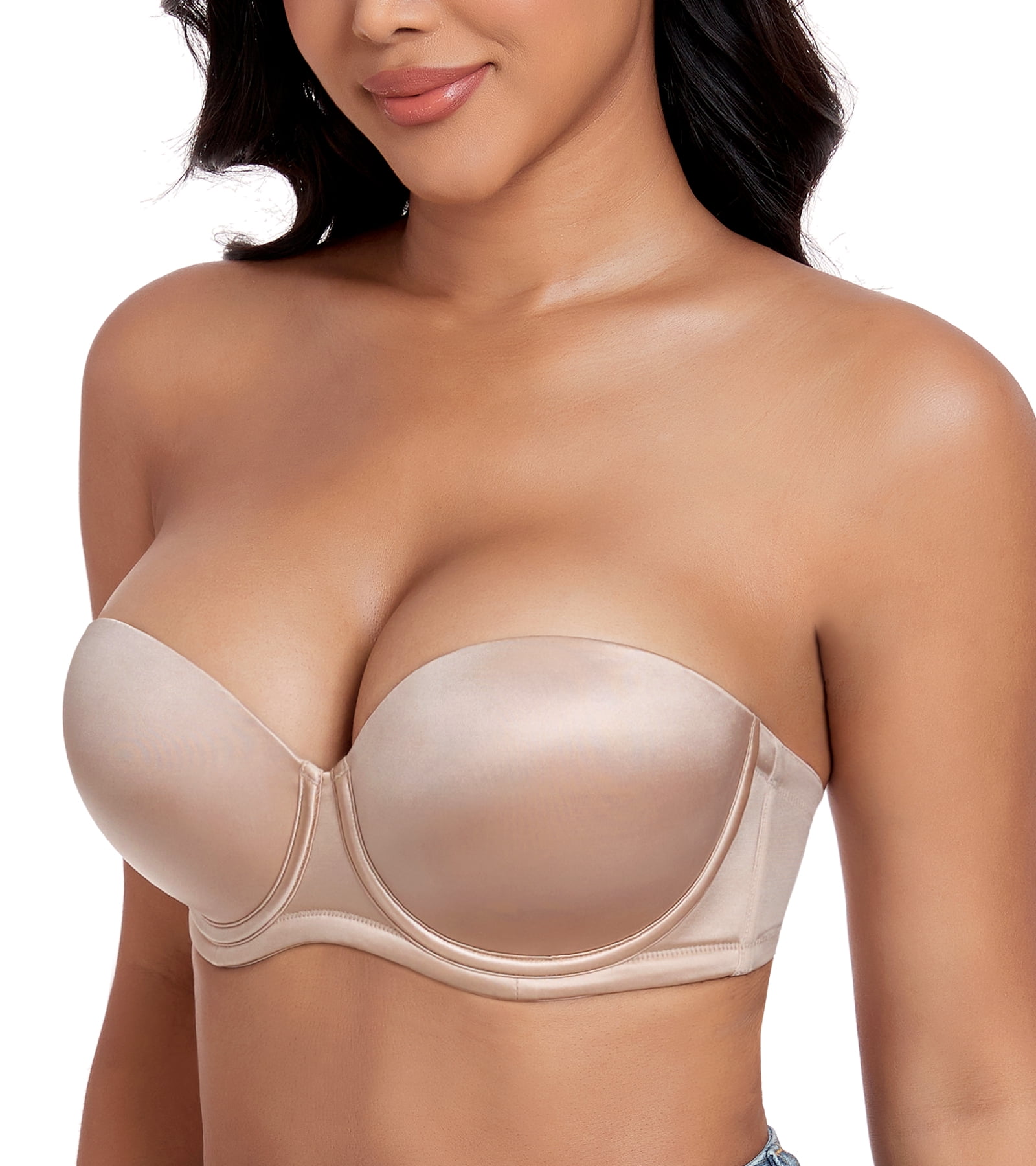 Exerin Women's Push Up Strapless Bras Underwire Padded Multiway Convertible Bra(38C,Beige ...