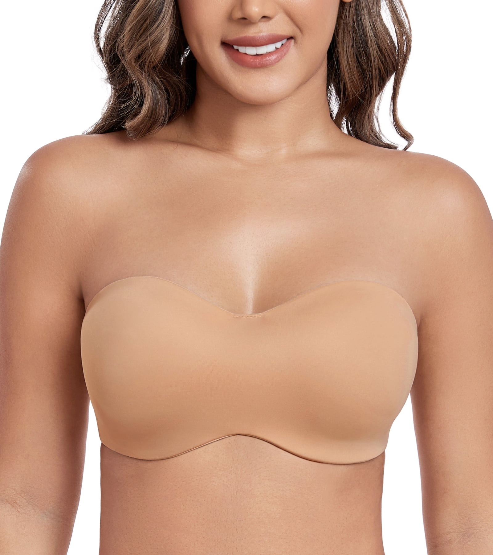 Exclare Women's Plus Size Seamless Bandeau Minimizer Strapless Bra, Large Bust, 38B, Walnut ...