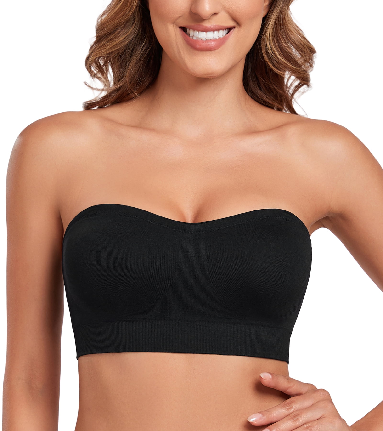 Exerin Women’s Strapless Bra Wireless with Removable Pads Supportive Convertible Bandeau Bras ...