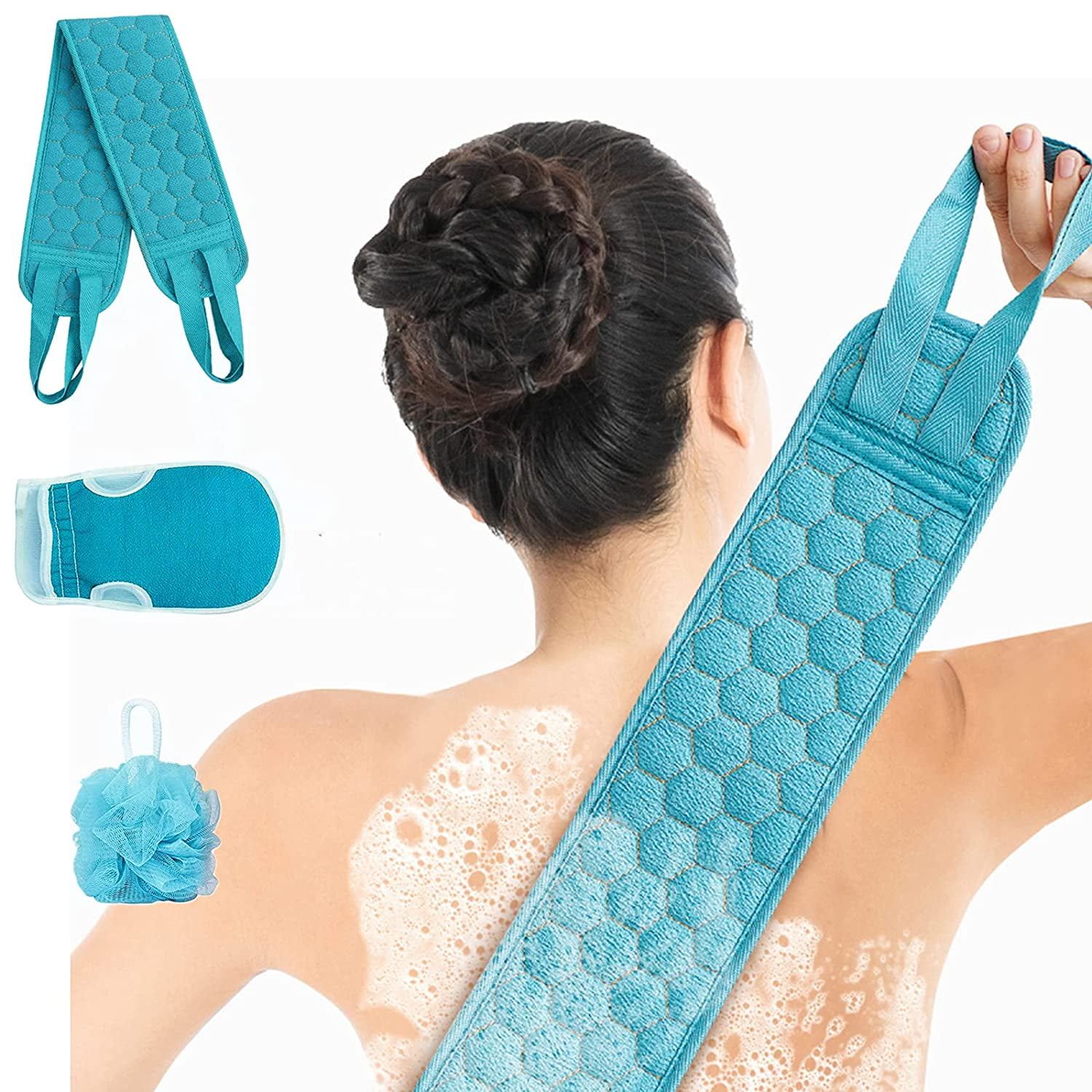 Heldig Exfoliating Back Scrubber, Exfoliating Glove and Bath Sponge Set ...