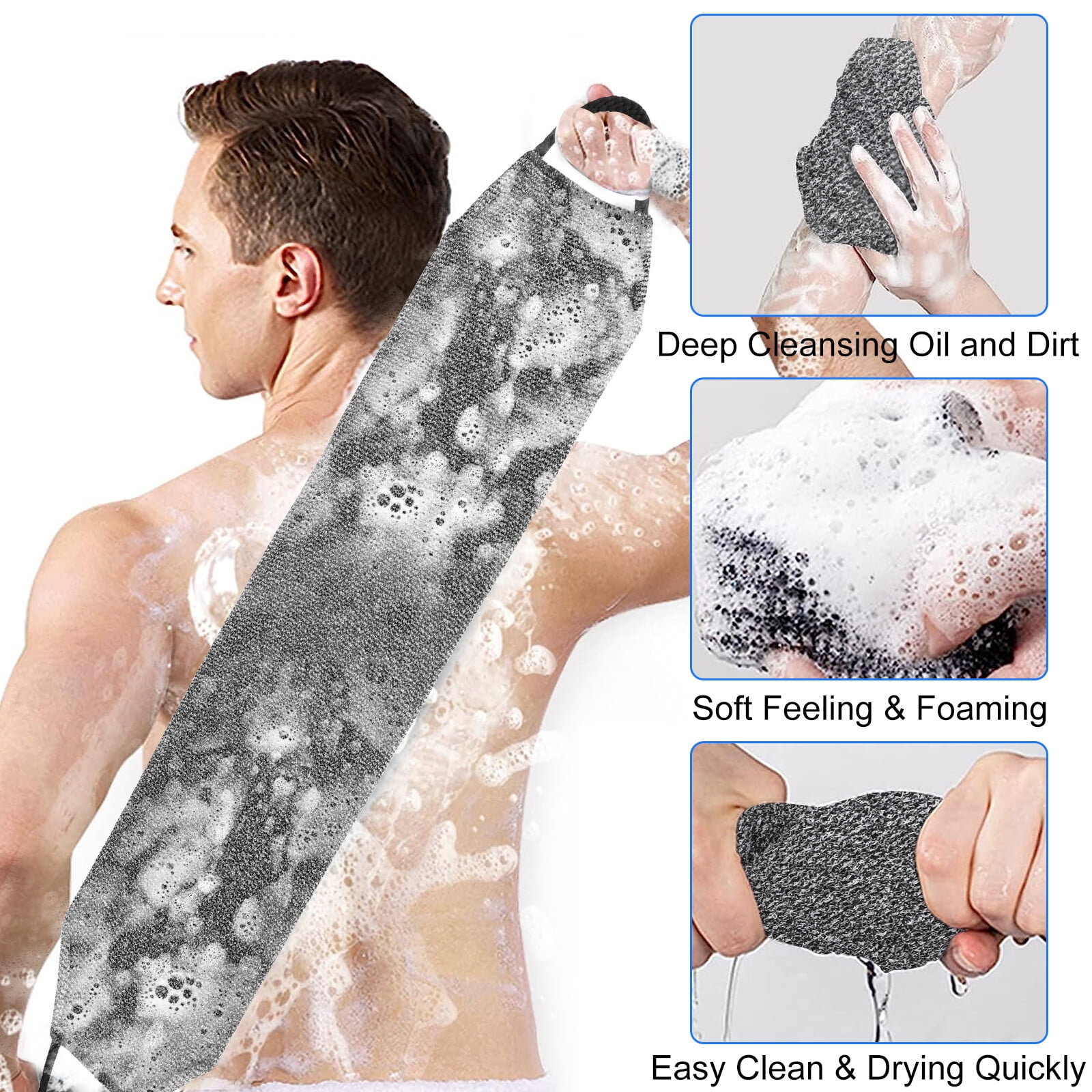 Exfoliating Back Scrubber Towel Strip Shower Bath Spa Skin Body Wash ...