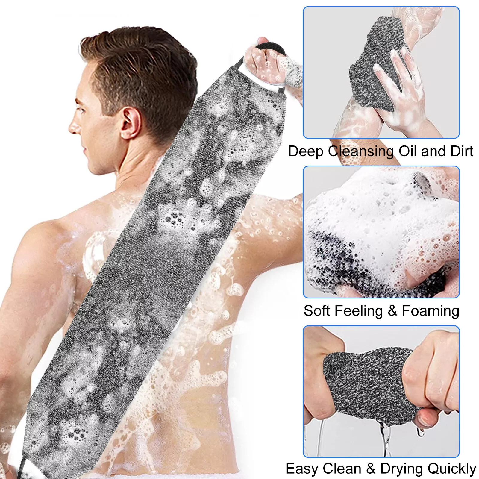 Exfoliating Back Scrubber Towel Strip Shower Bath Spa Skin Body Wash ...