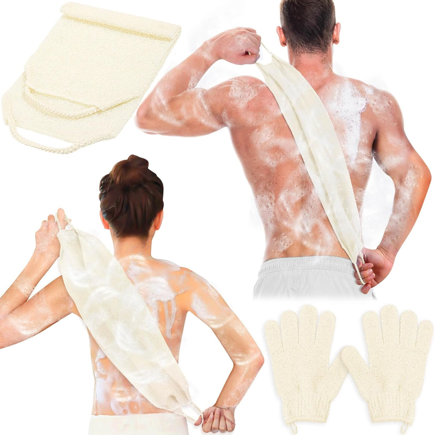 Exfoliating Shower Bath Gloves Back Scrubber Set for Body, Face, Shower ...