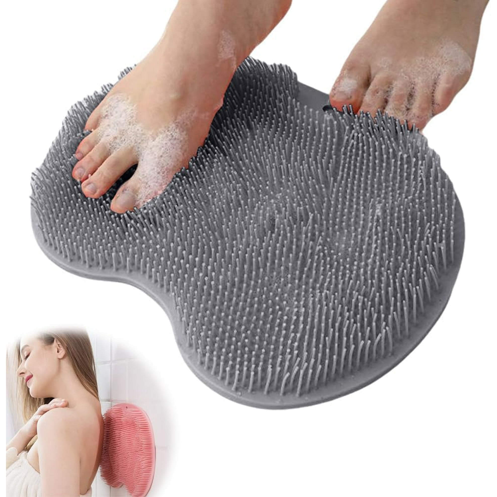 Exfoliating Shower Foot Scrubber Mat with Non-Slip Suction Cups, Back ...
