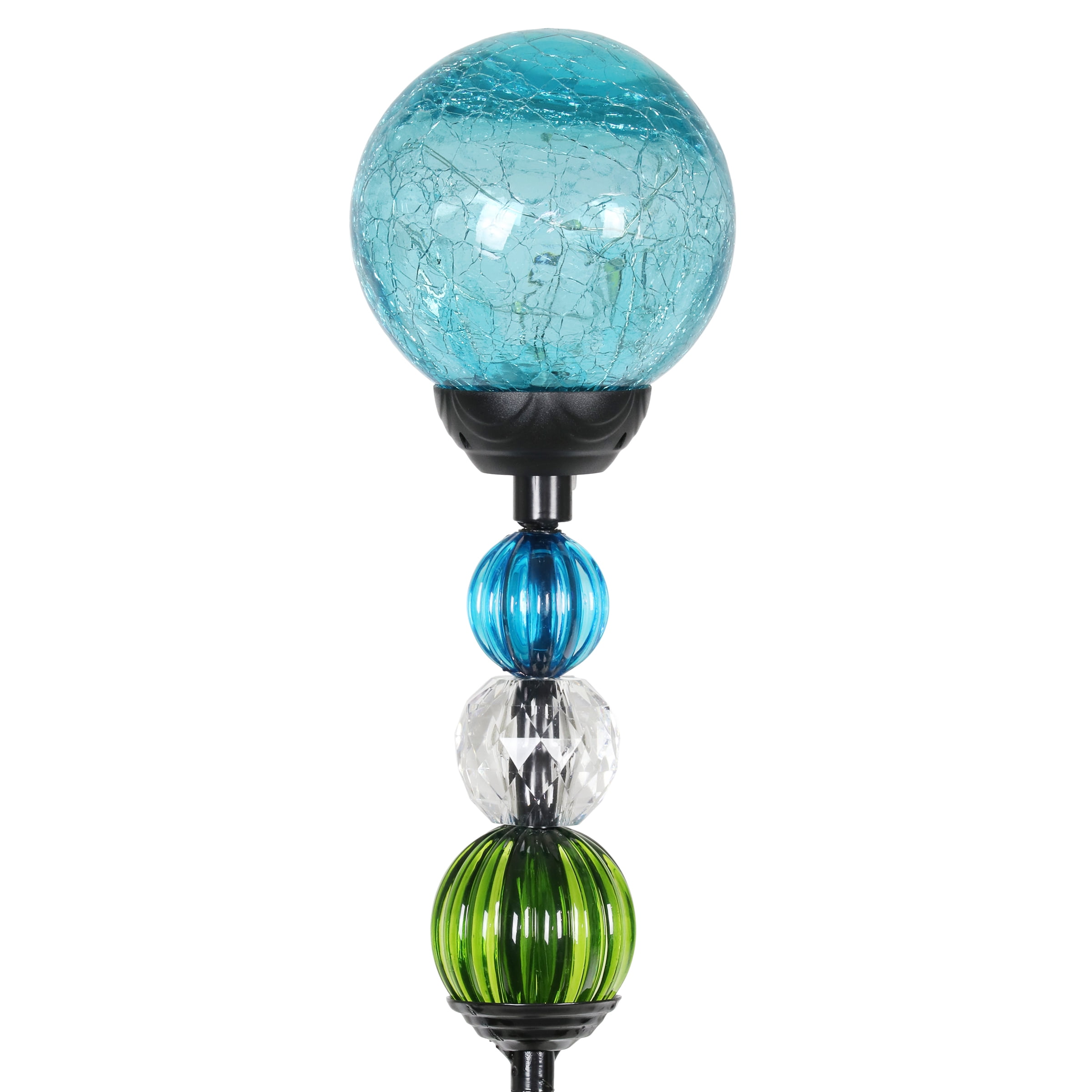 Exhart Solar Powered Blue Crackle Glass Ball Garden Stake for Outdoor ...