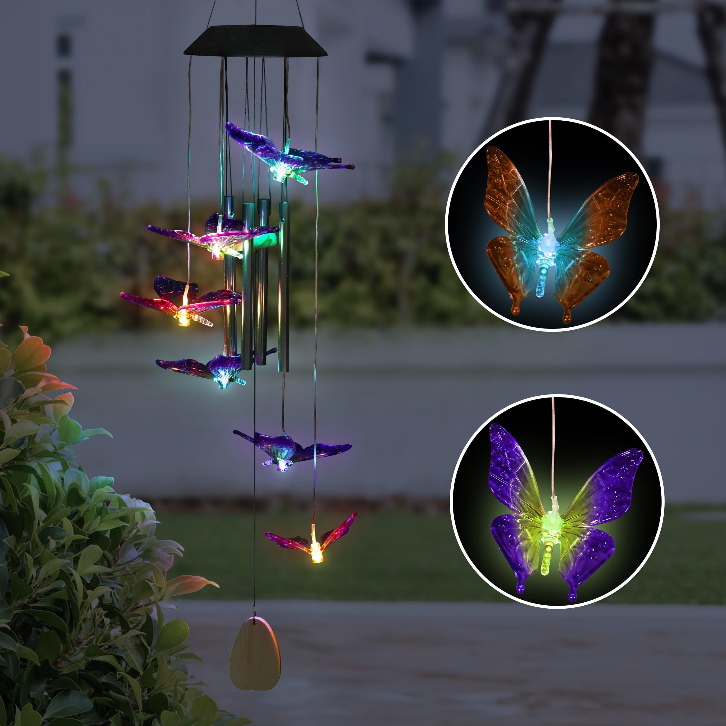 Exhart Butterfly Wind Chimes, MMF7 Solar Wind Chime with 6 Cascading ...