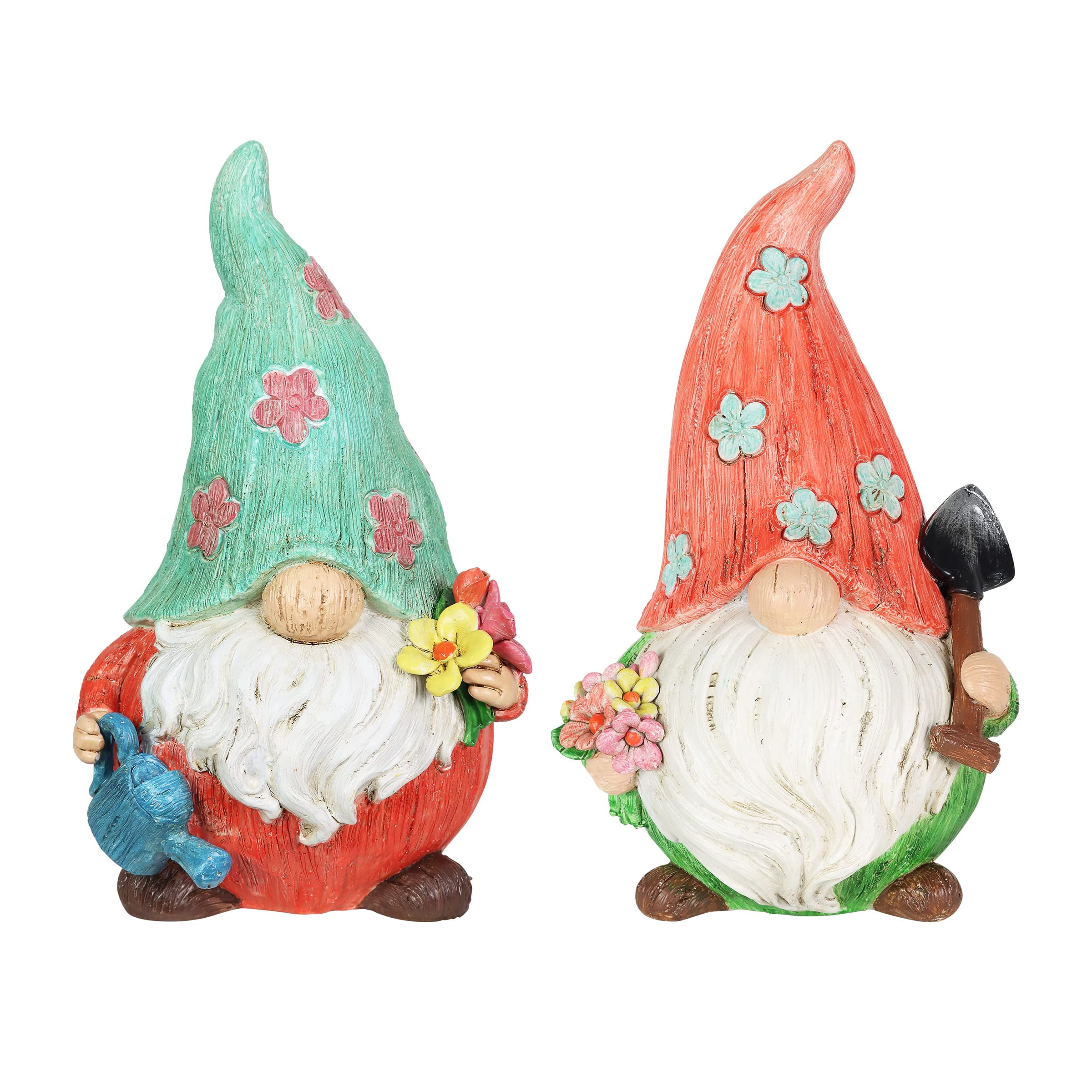 Exhart Garden Gnomes, Set of 2 Daisy Hat Garden Gnome Statues with ...
