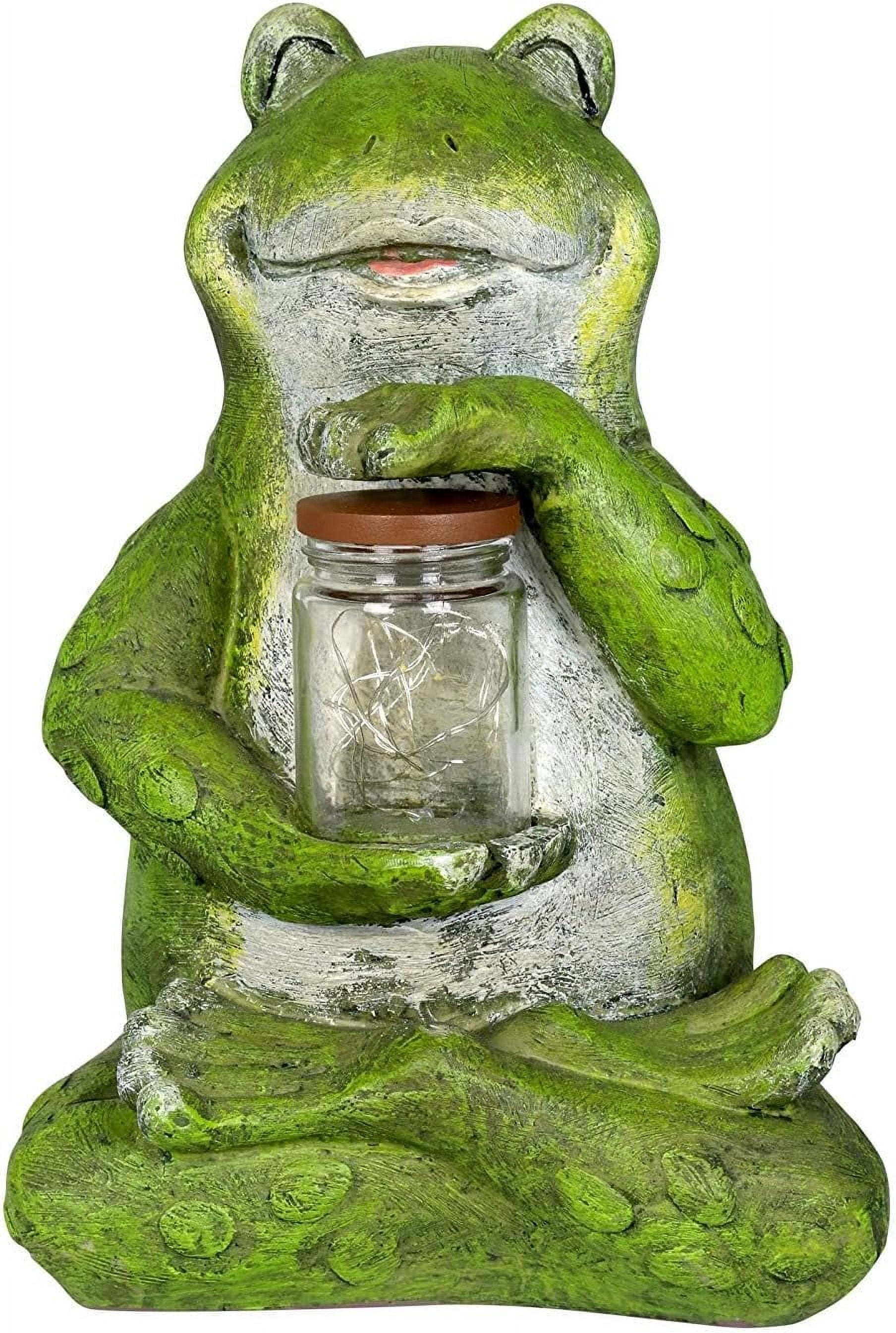 Exhart Garden Sculpture, Frog Solar Garden Statue with Glass Jar, 8 LED ...