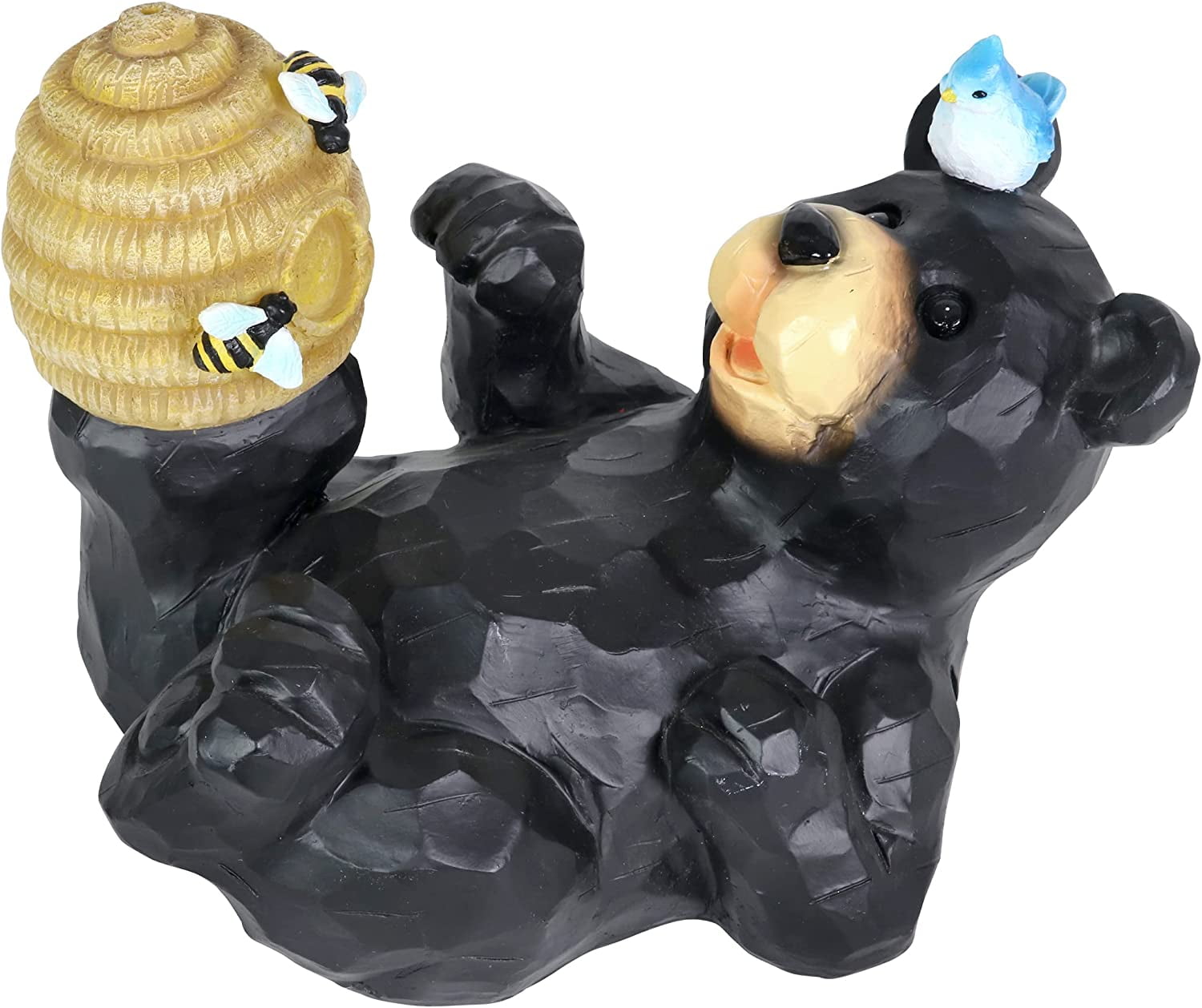 Exhart Garden Sculpture, Solar Black Bear Statue with Blue Bird, LED ...