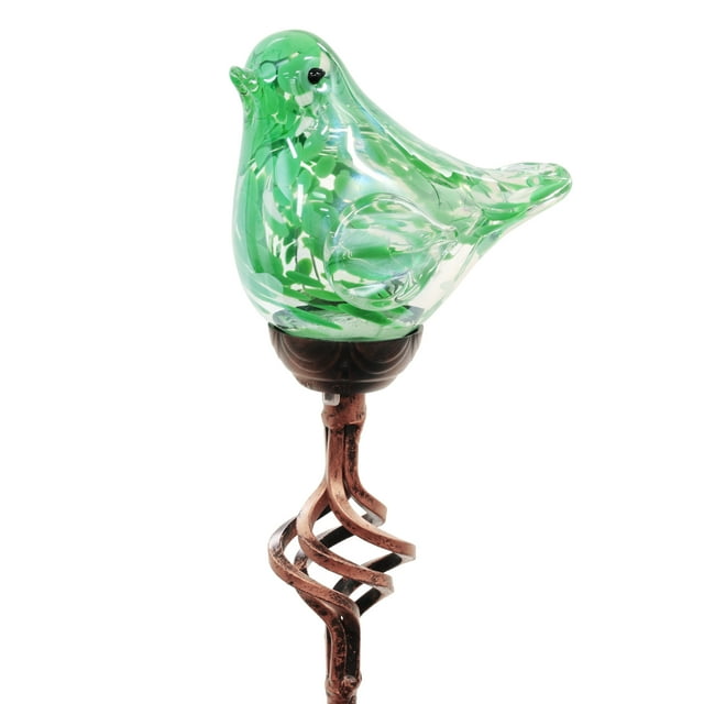 Exhart Green Glass Bird Solar Powered Garden Stake, 6x31 inches, Metal ...