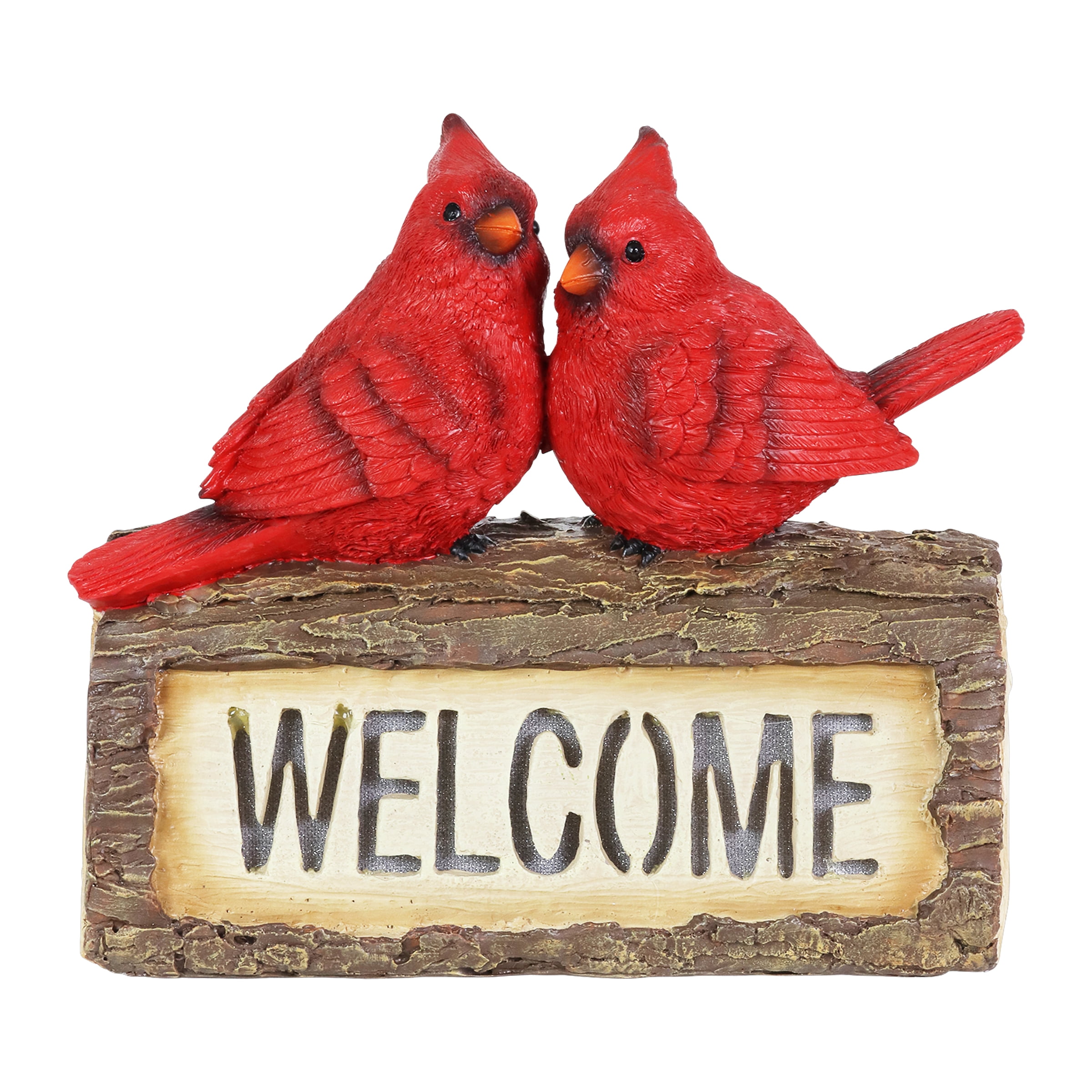 Exhart Solar Cardinals on Welcome Log Garden Statue, 7 inches, Resin ...