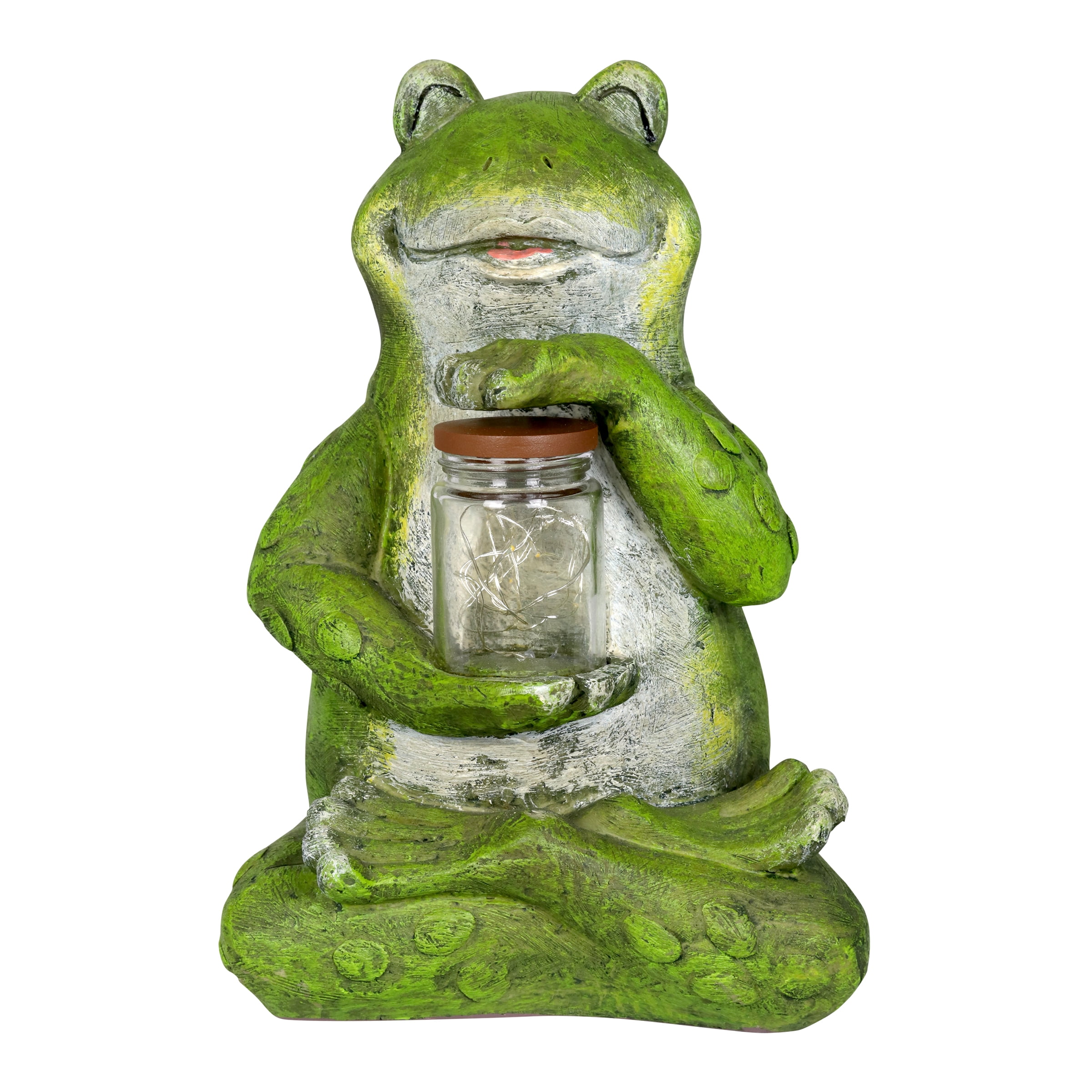 Exhart Solar Frog Garden Statue Holding a Glass Jar with Eight LED ...