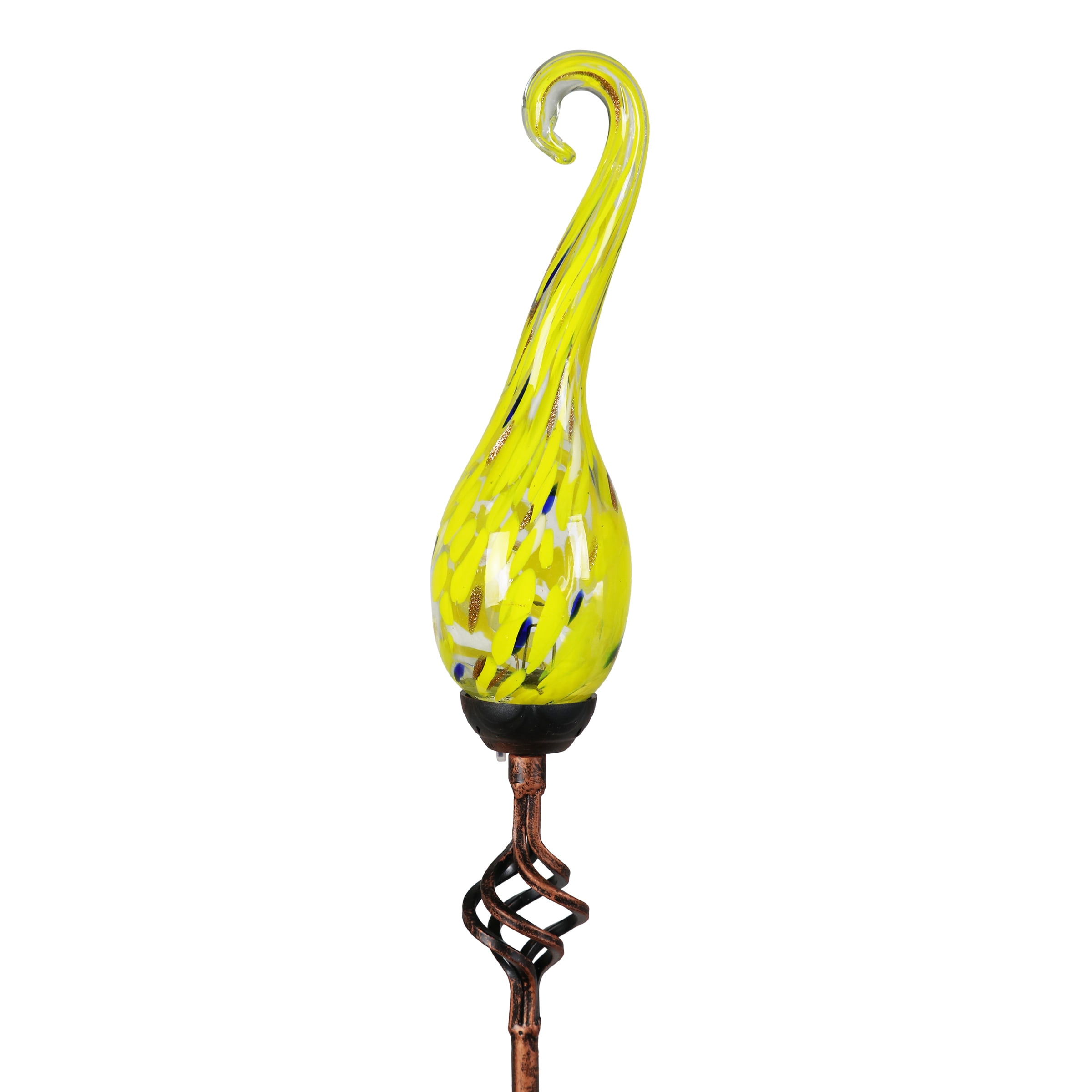Exhart 36'' LED Solar Powered Garden Stake, Yellow Glass Spiral Flame ...