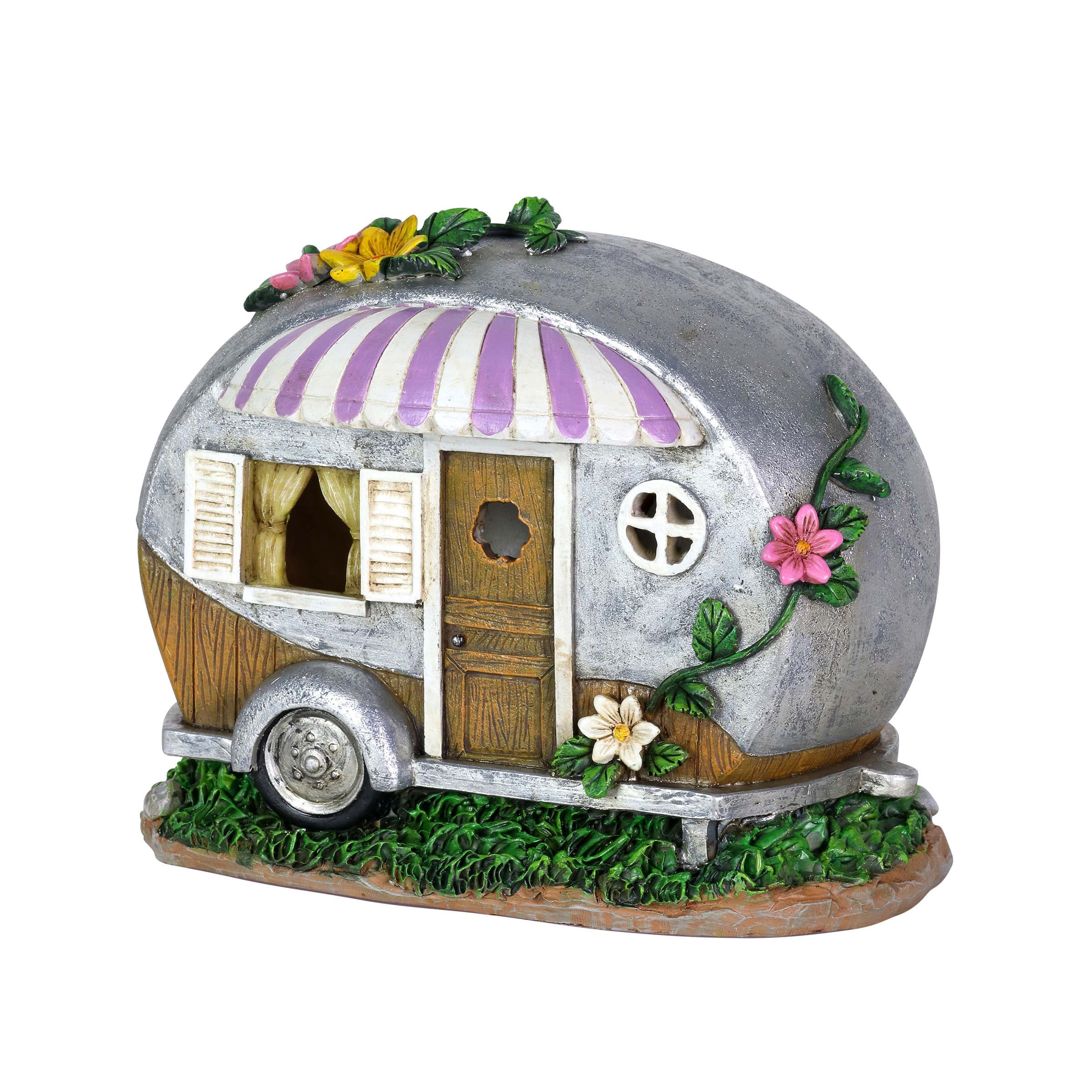 Exhart Solar Hand Painted Camping Trailer Statue with Lavender Awning ...