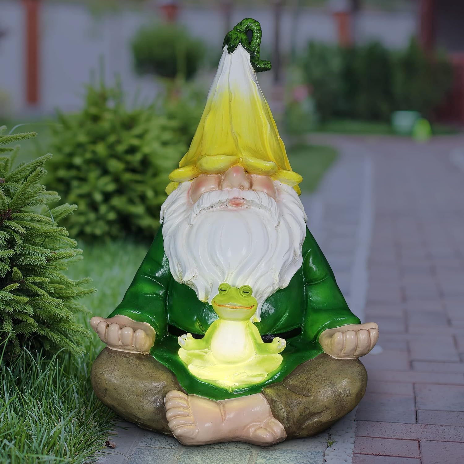 Exhart Solar Light-Up Meditating Gnome Statue w/LED Frog, Durable Resin ...