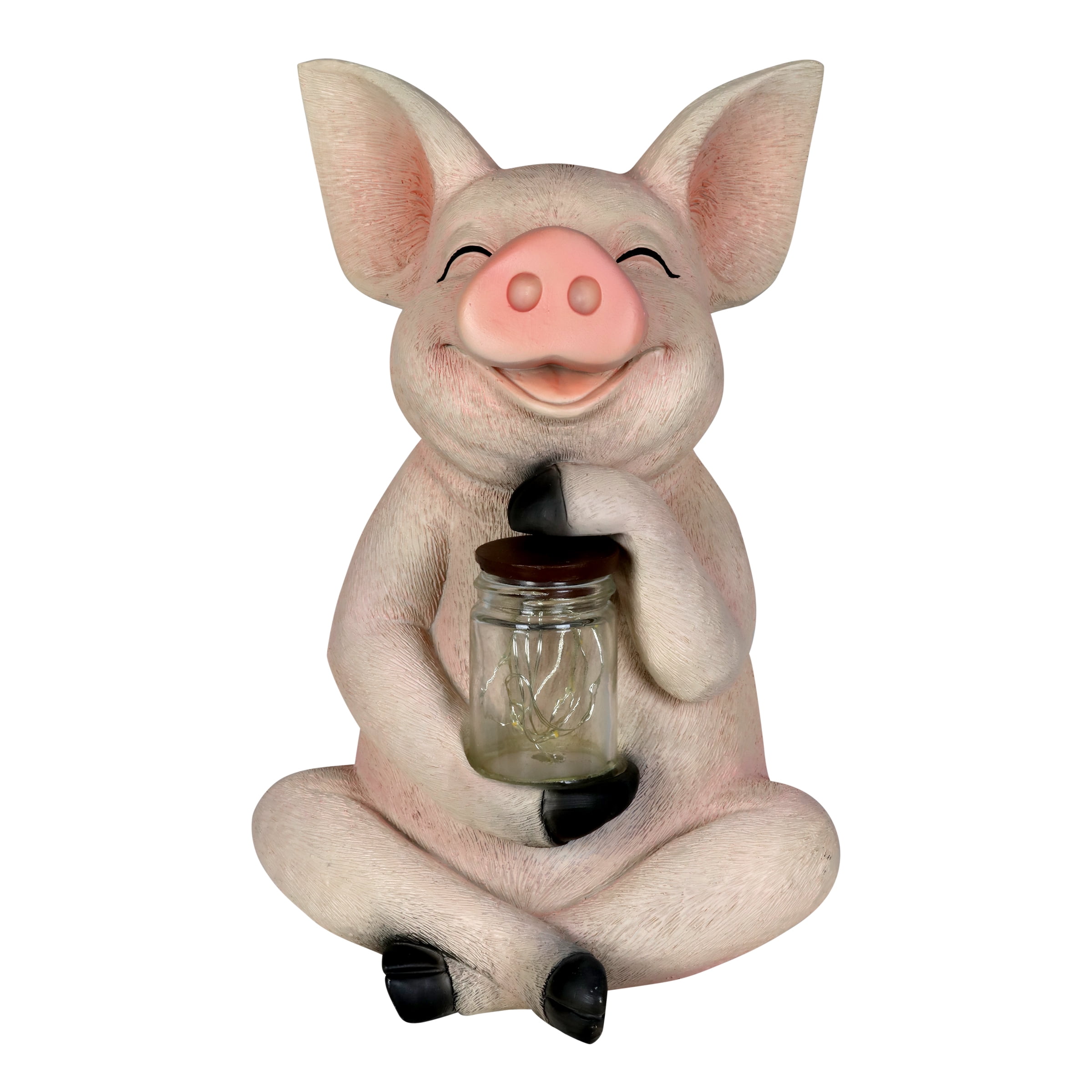 Exhart Solar Pig Garden Statue Holding a Glass Jar with Eight LED ...