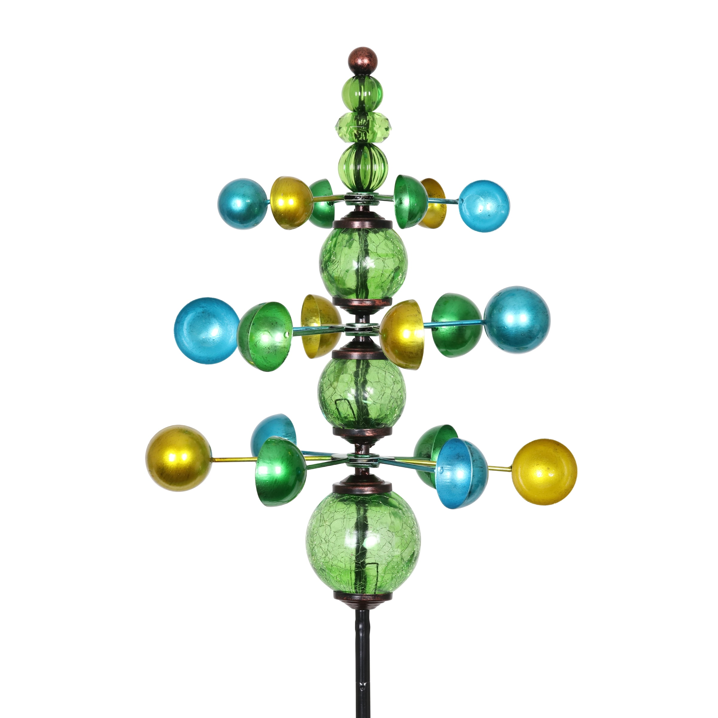 Exhart Three Tier Wind Spinner Garden Stake with Glass Crackle Balls in ...