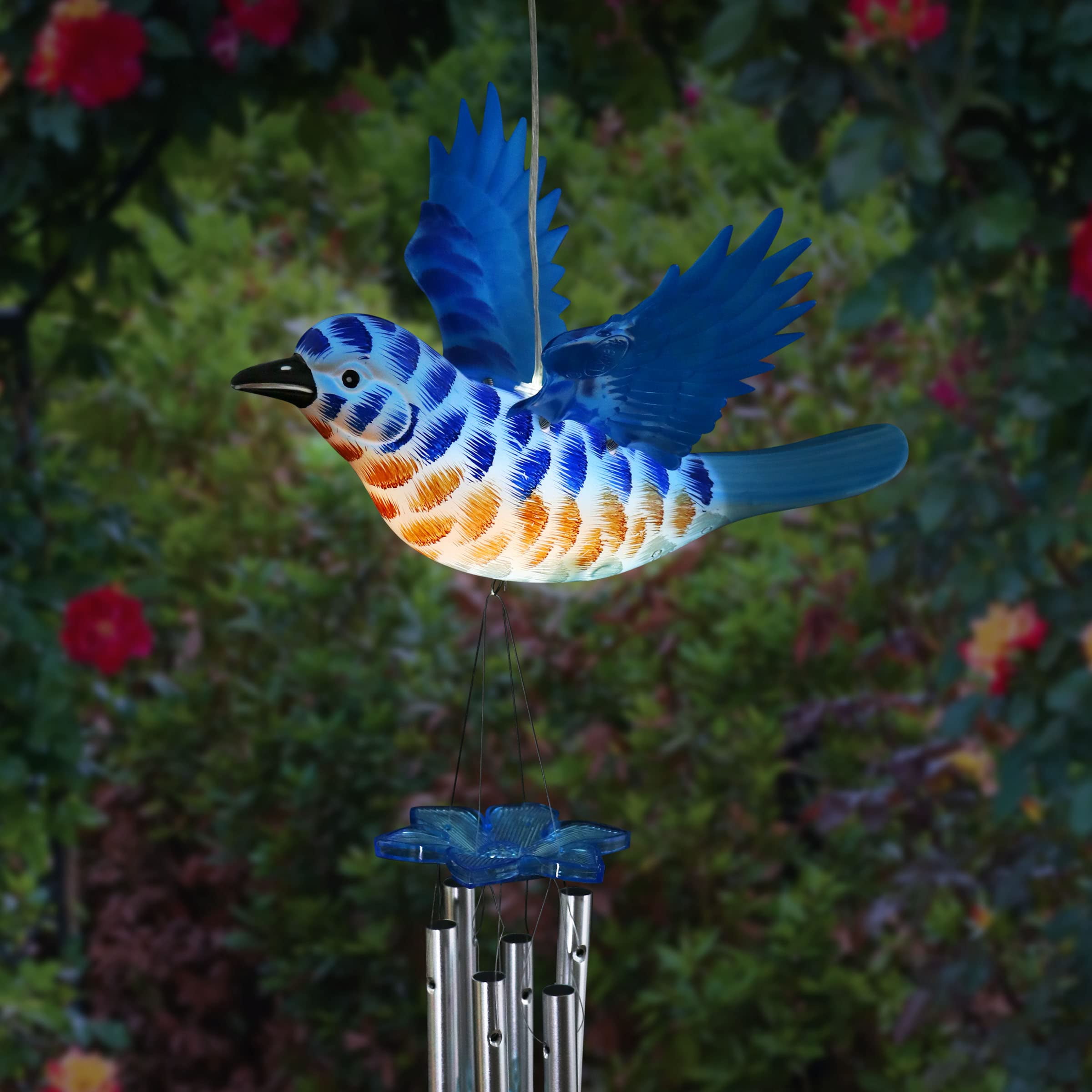 Exhart Wind Chimes, WindyWings IFF17 Solar Blue Bird Wind Chime with ...