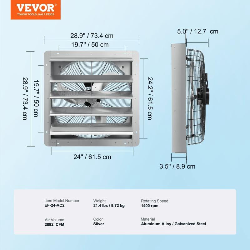 Exhaust Fan, 16'' with Temperature Humidity Controller, EC-motor, 2650 ...