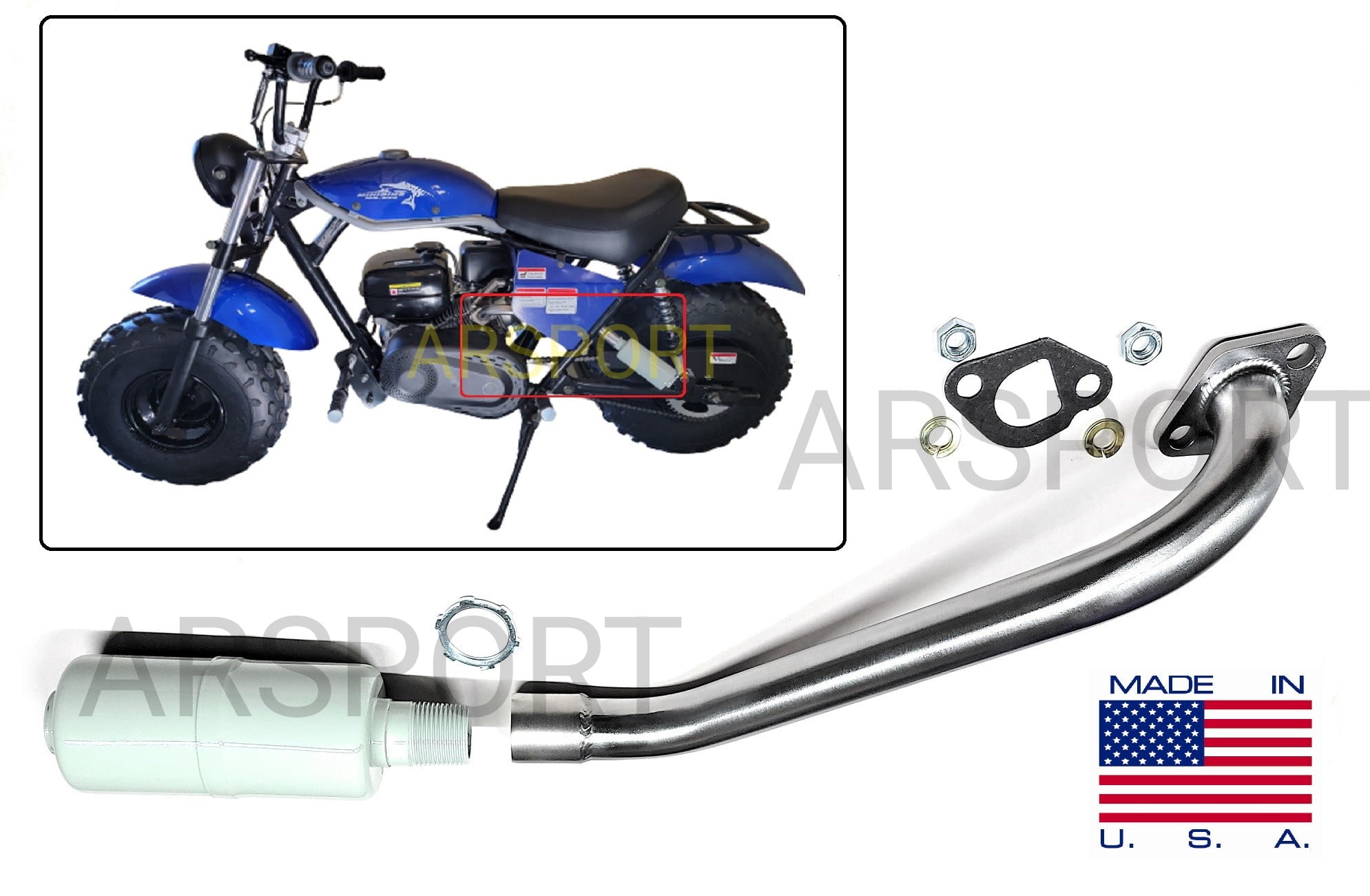 ARSPORT Exhaust Muffler Pipe for TrailMaster MB200-2 / Hurricane 200X ...