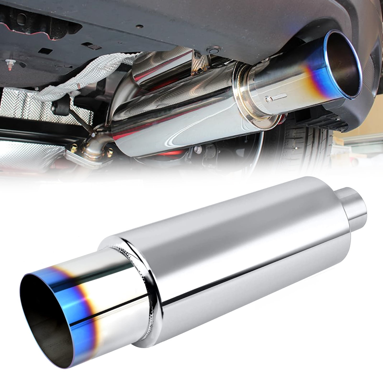 Exhaust Muffler, Straight Through Stainless Steel Exhaust Tip 18.5" Length 2.5" Inlet 4" Outlet ...