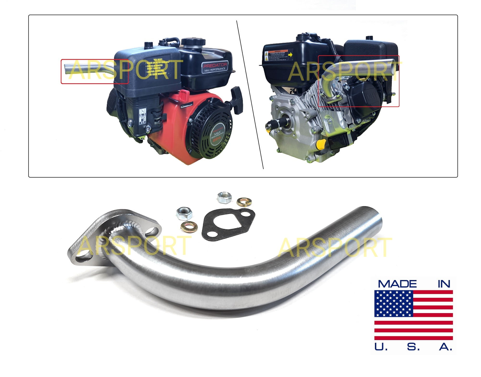 PREDATOR Max Performance 6.6 HP (224cc) OHV Exhaust Pipe Header for ...