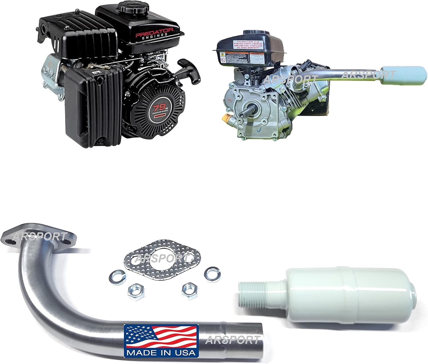 Exhaust With Muffler for: Predator 3HP 79cc from harbor freight, Mini bike or Gokarts! - Walmart.com