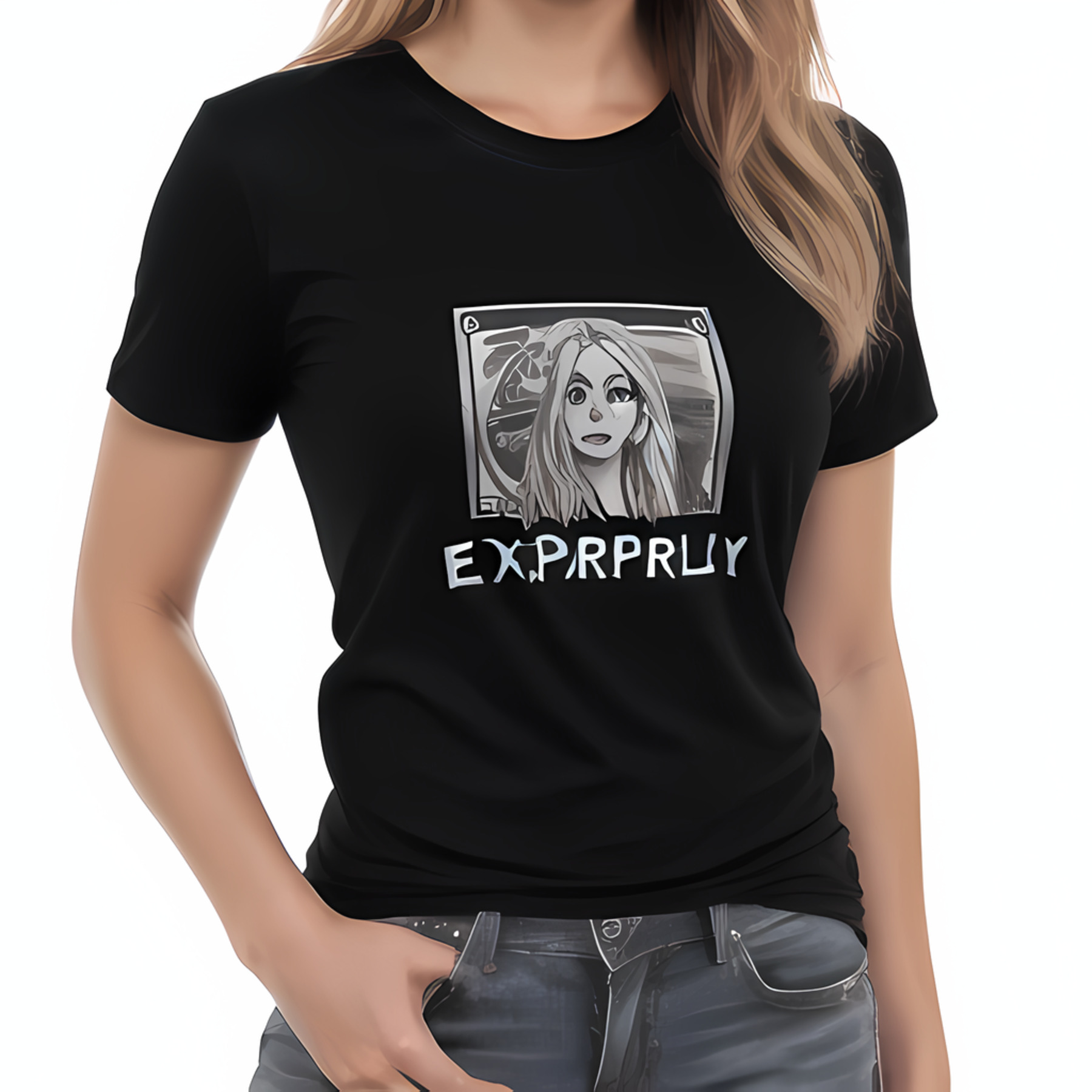 Exhibited Jodie Comer Illustration Black T-Shirt Cartoon Style Design ...